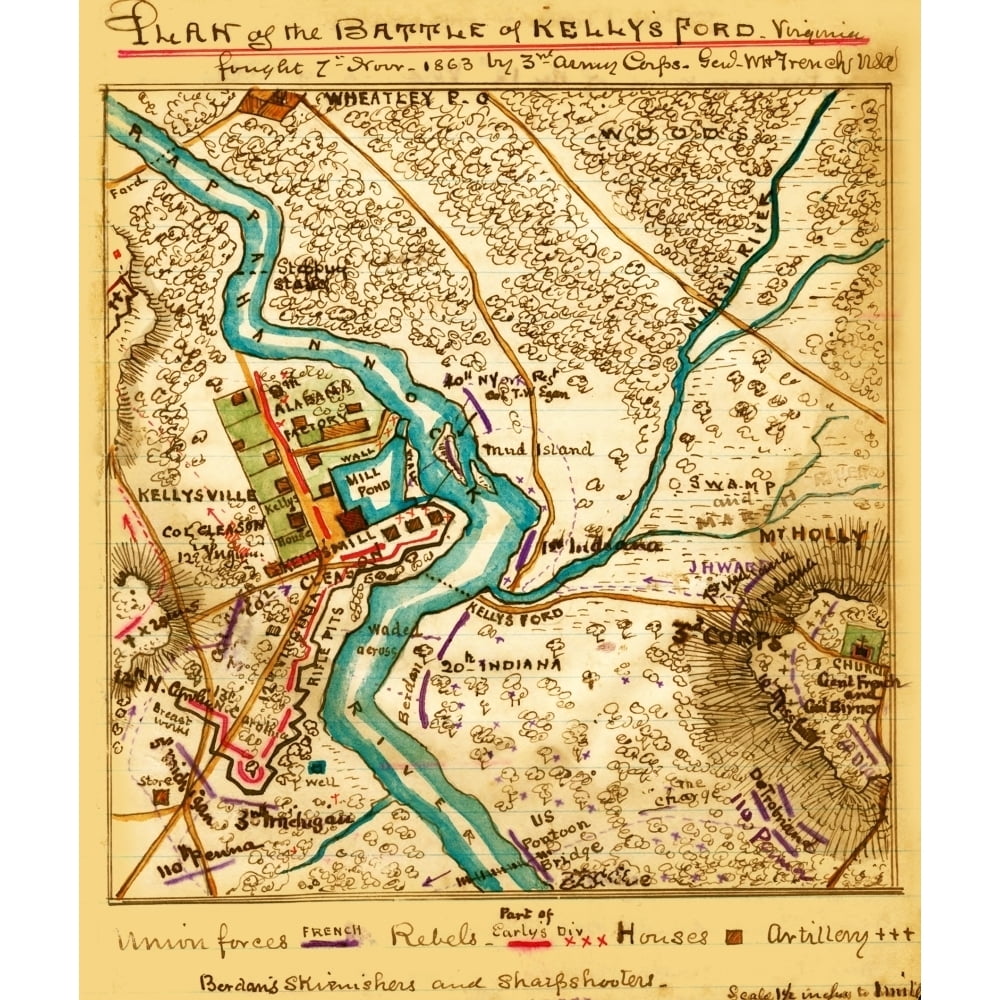 Plan of the Battle of Kelly's Ford Virginia Poster Print by Robert Knox ...