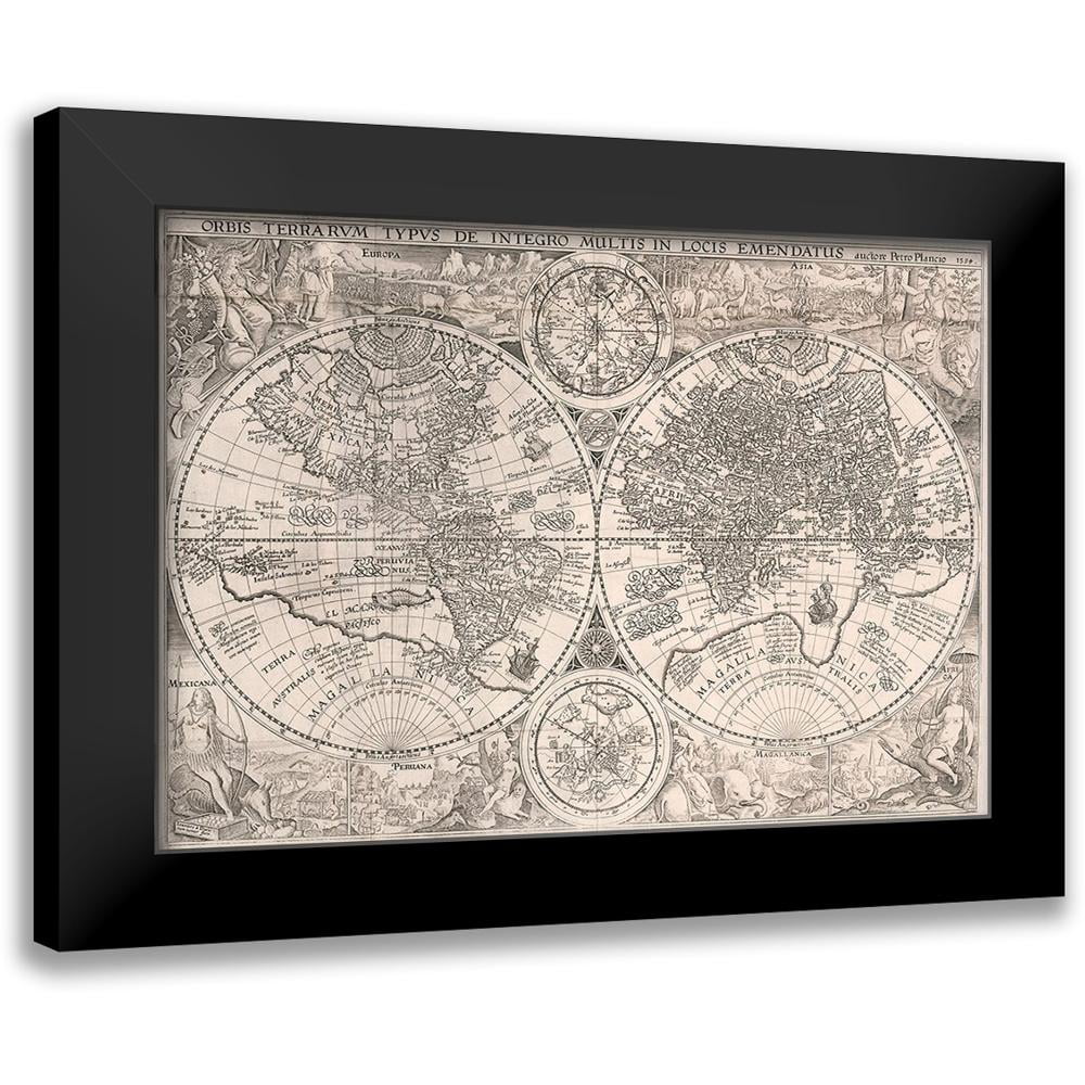 Plancio, Petro 18x14 Black Modern Framed Museum Art Print Titled - World Map 1594 - Walmart.com