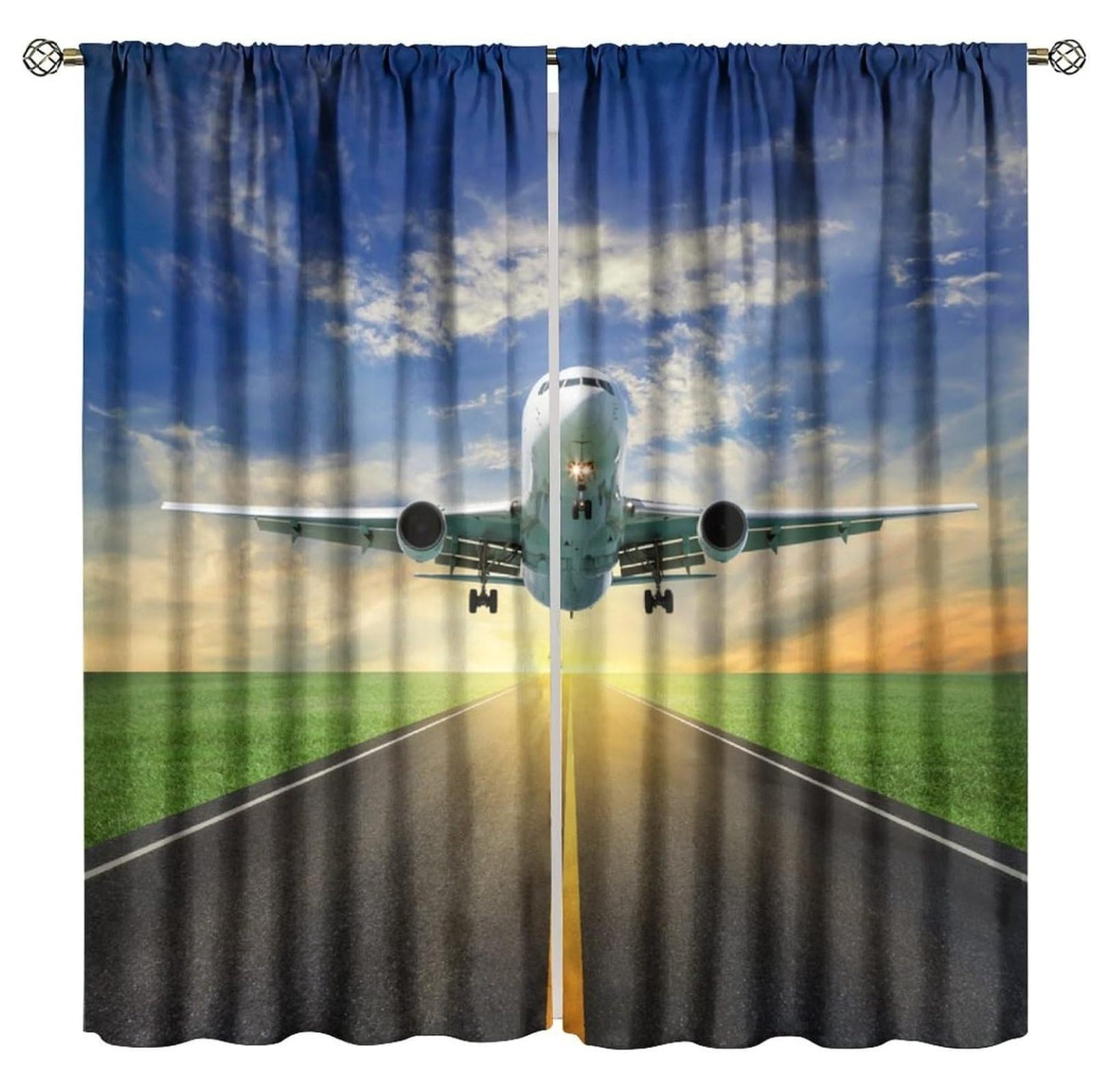 Plane Backdrop Curtains Airplane Airport Backdrop Rosy Clouds Sky Scene ...