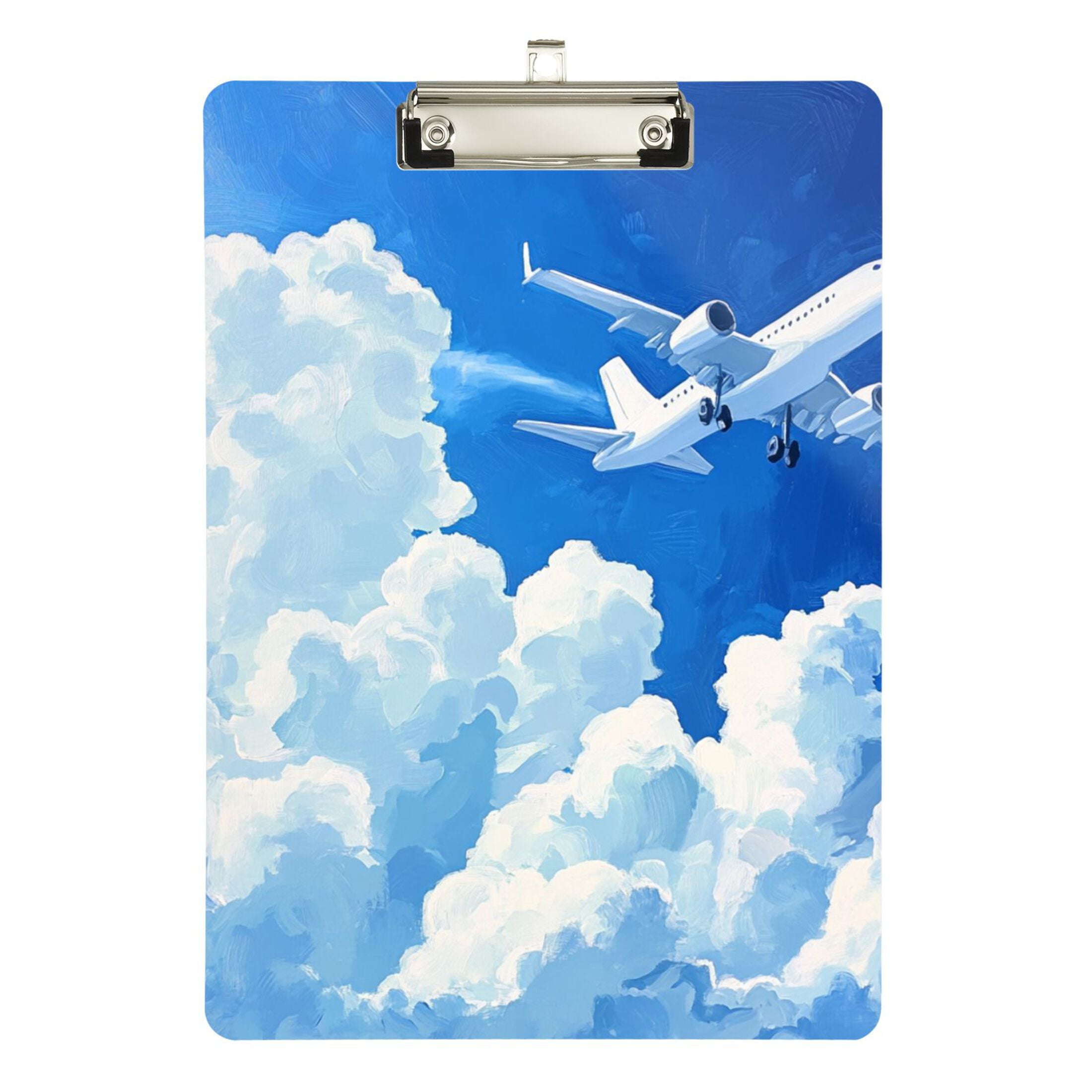 Plane Blue Sky White Clouds Oil Painting Acrylic Clipboard Drawing Board Clipboard with Hook A4 ...