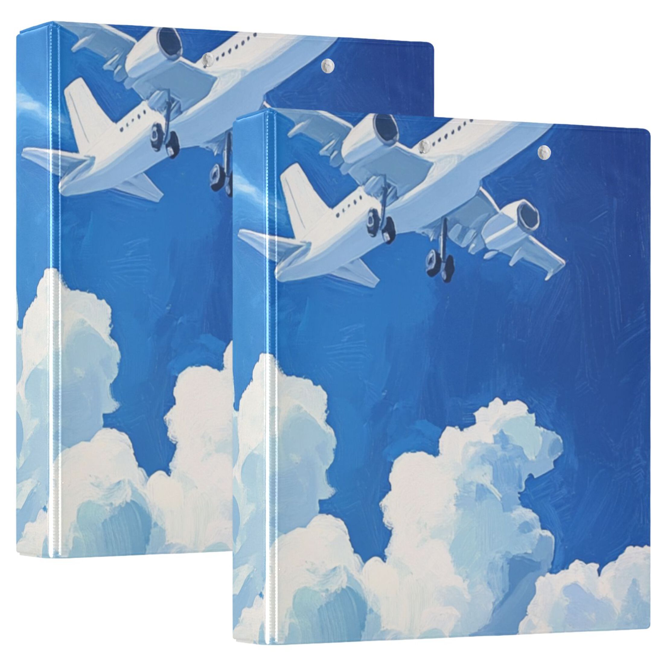 Plane Blue Sky White Clouds Oil Painting Round Ring Binder 3 Rings 1.5 ...