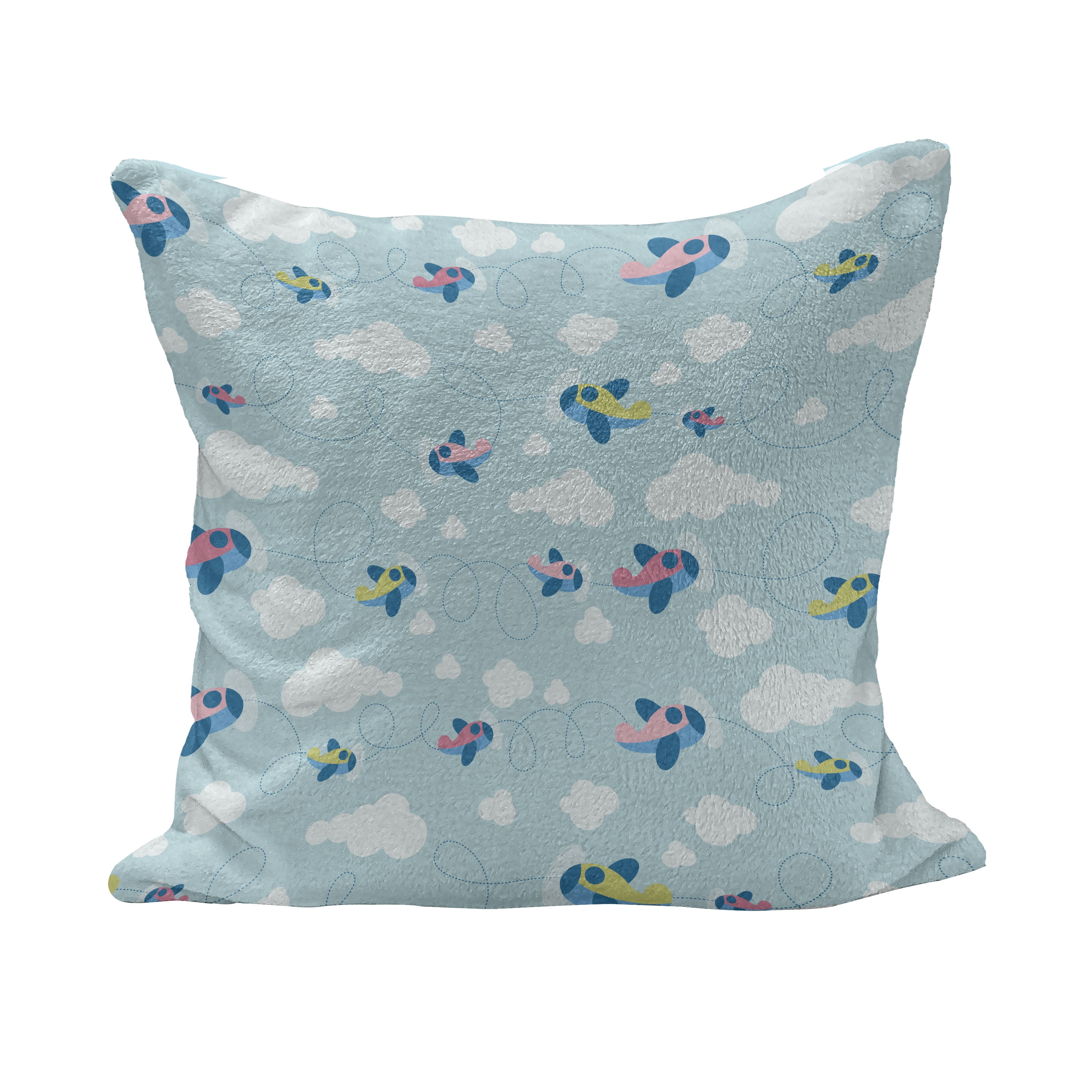 Plane Fluffy Throw Pillow Cushion Cover, Cartoon Style Sky with ...