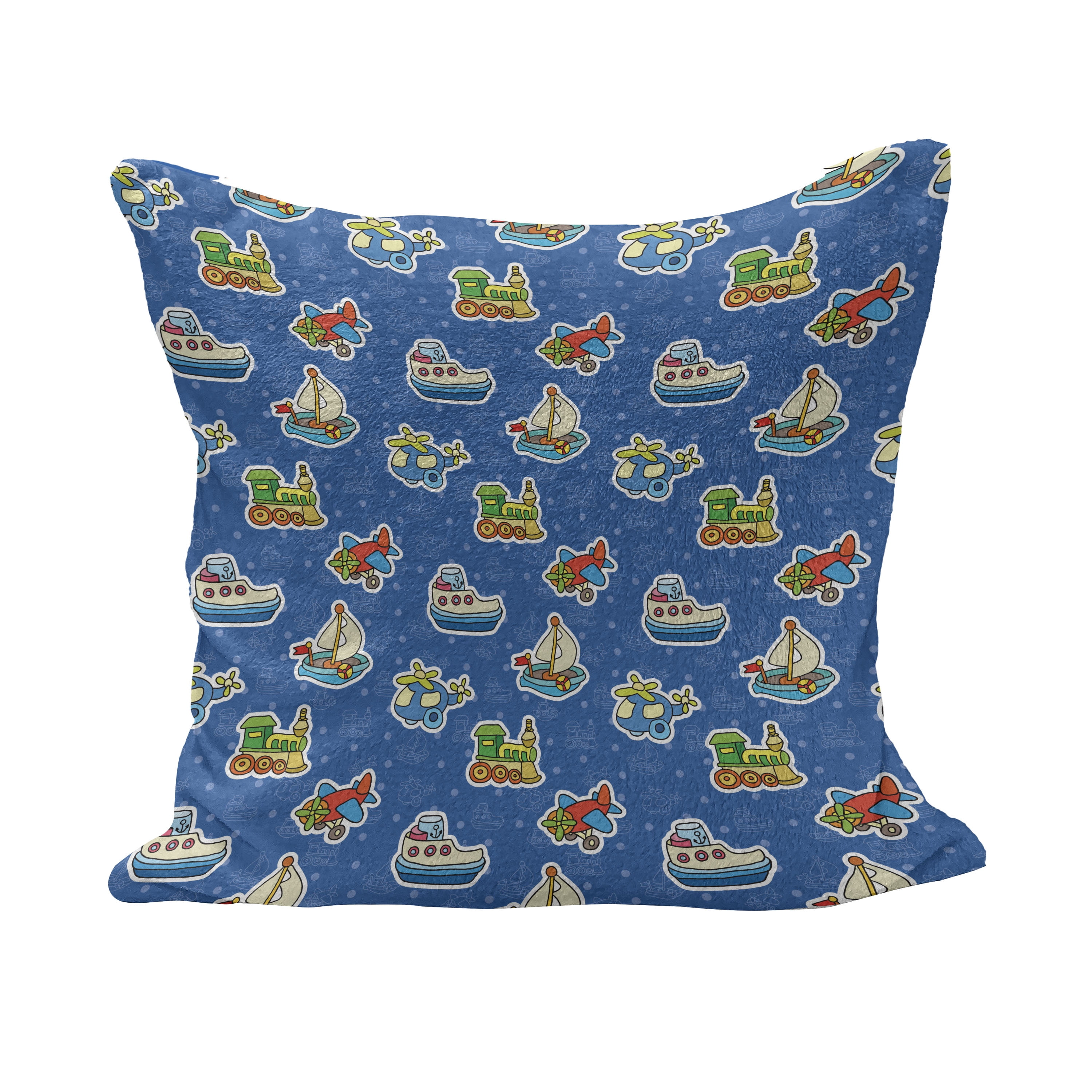 Plane Fluffy Throw Pillow Cushion Cover, Toys Pattern Train Sail Boat ...