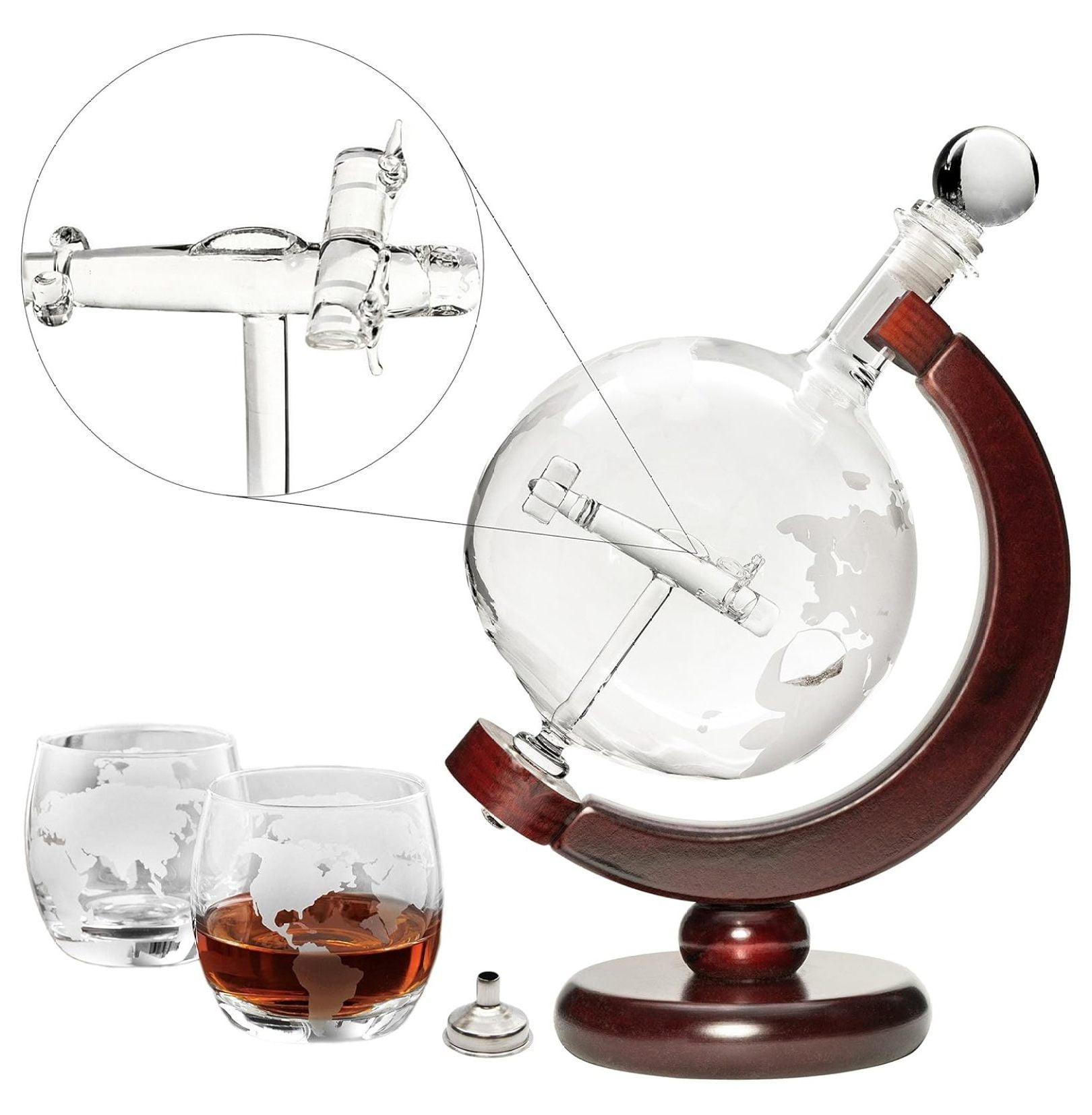'Plane' Handmade Whiskey Decanter Set - 50 Ounce Large Glass Liquor ...