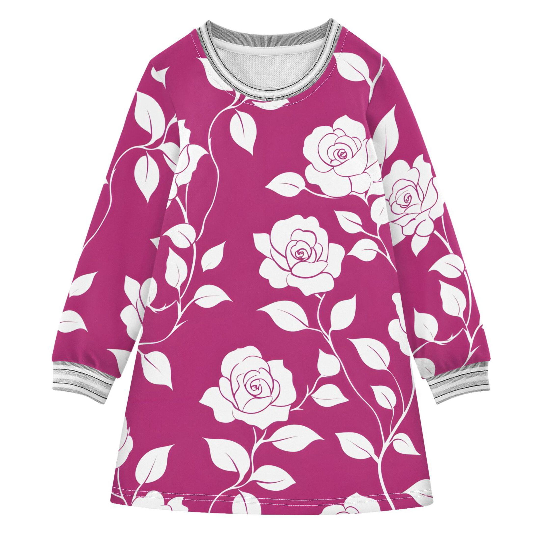 Plane Leaves Tile Flower Pattern Girls'long-sleeved dress Thickened A ...