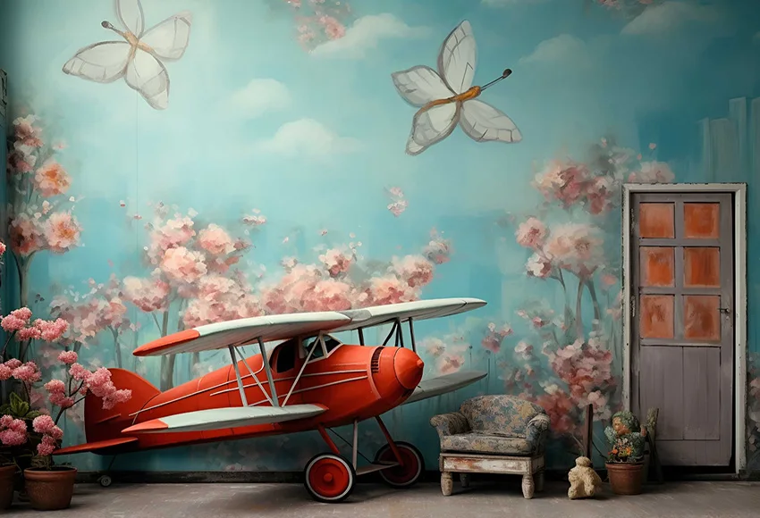 Plane Pilot Aircraft Travel Flower Kids Birthday Cake Smash Portrait r ...