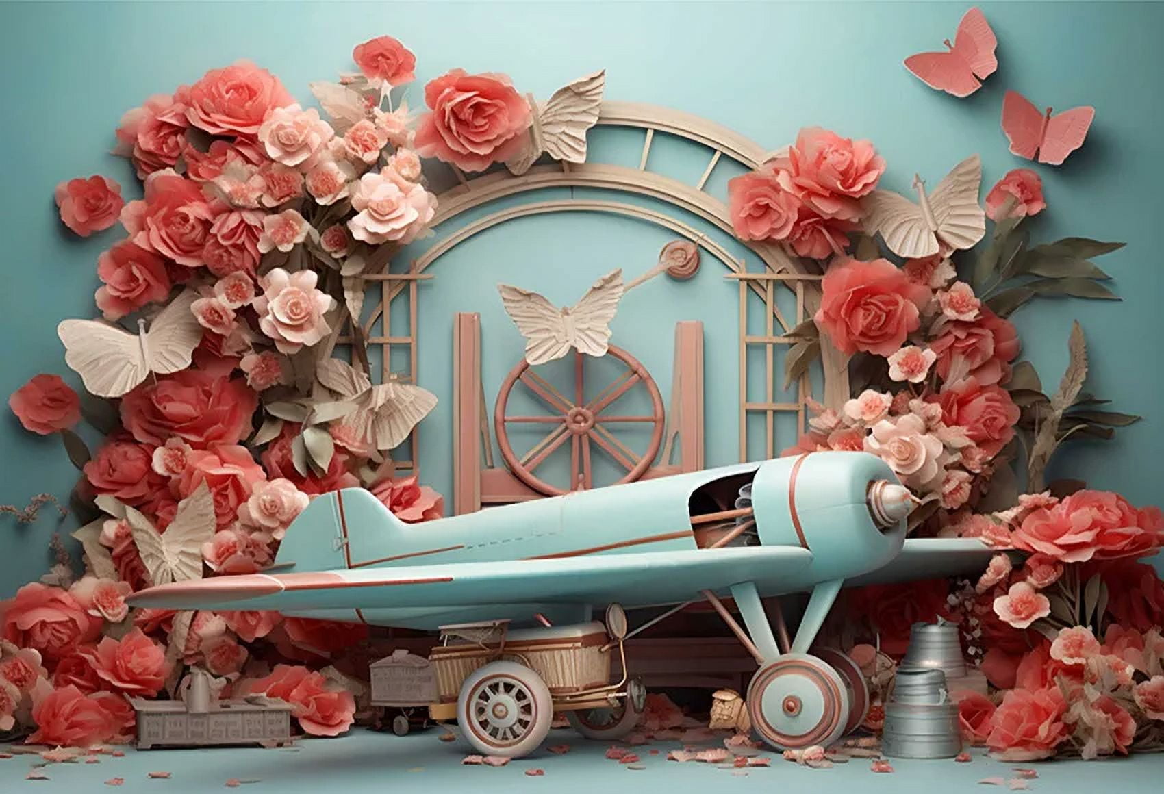 Plane Pilot Aircraft Travel Flower Kids Birthday Cake Smash Portrait r ...