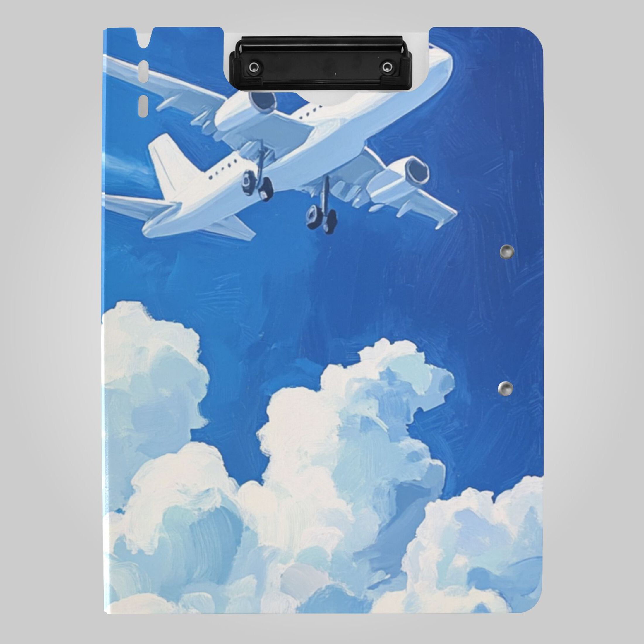 Plane Sky White Clouds Oil Painting Foldable Binder Folder Clipboard ...
