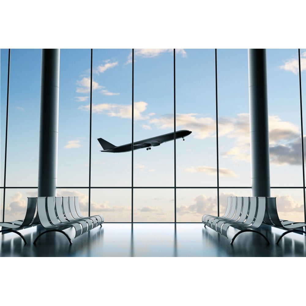 Plane Take Off French Window Photography Backdrop Airport Waiting Room ...