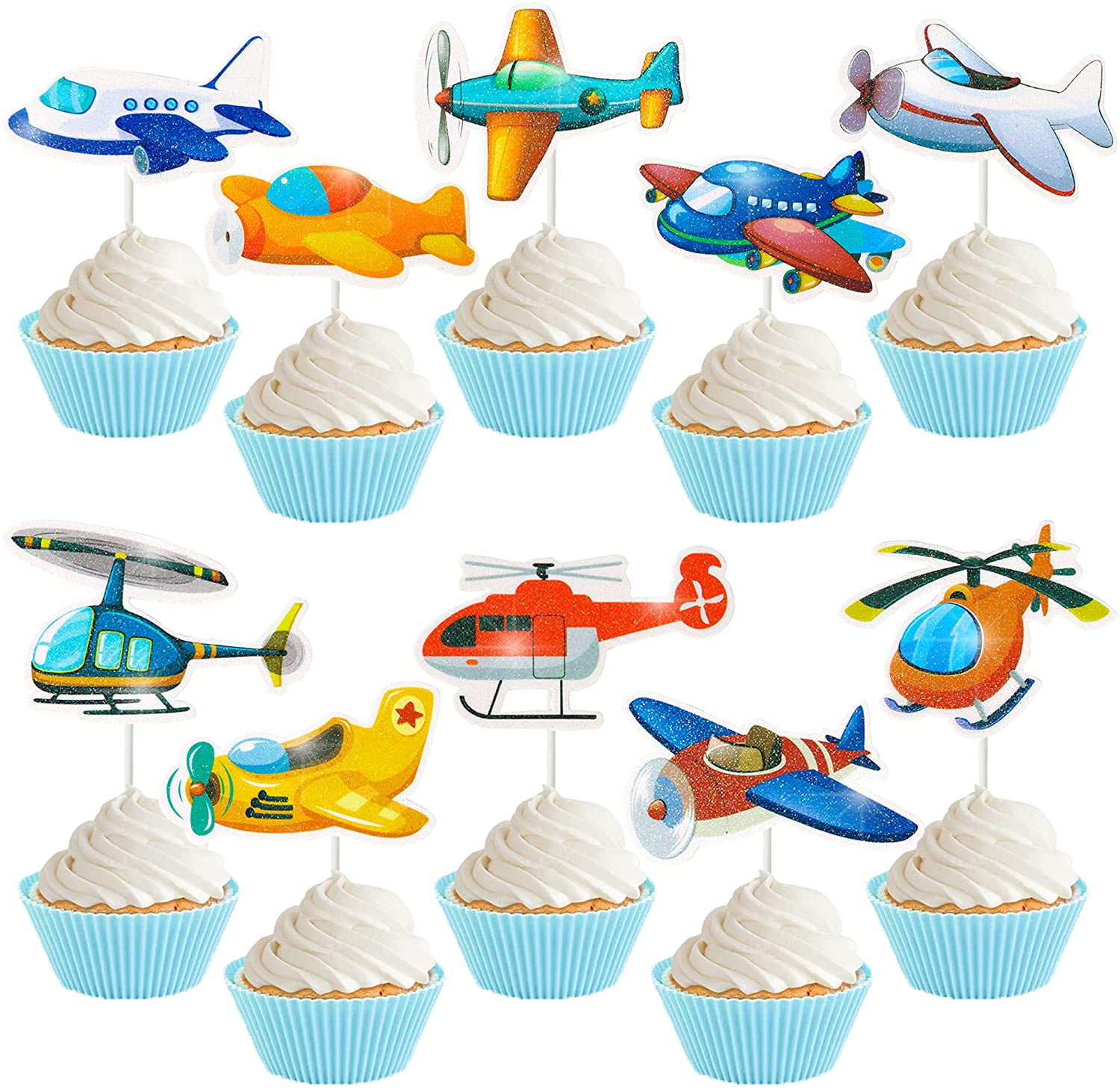 Plane Theme Party Cake Decoration - Airplane Aircraft Glitter Cupcake ...