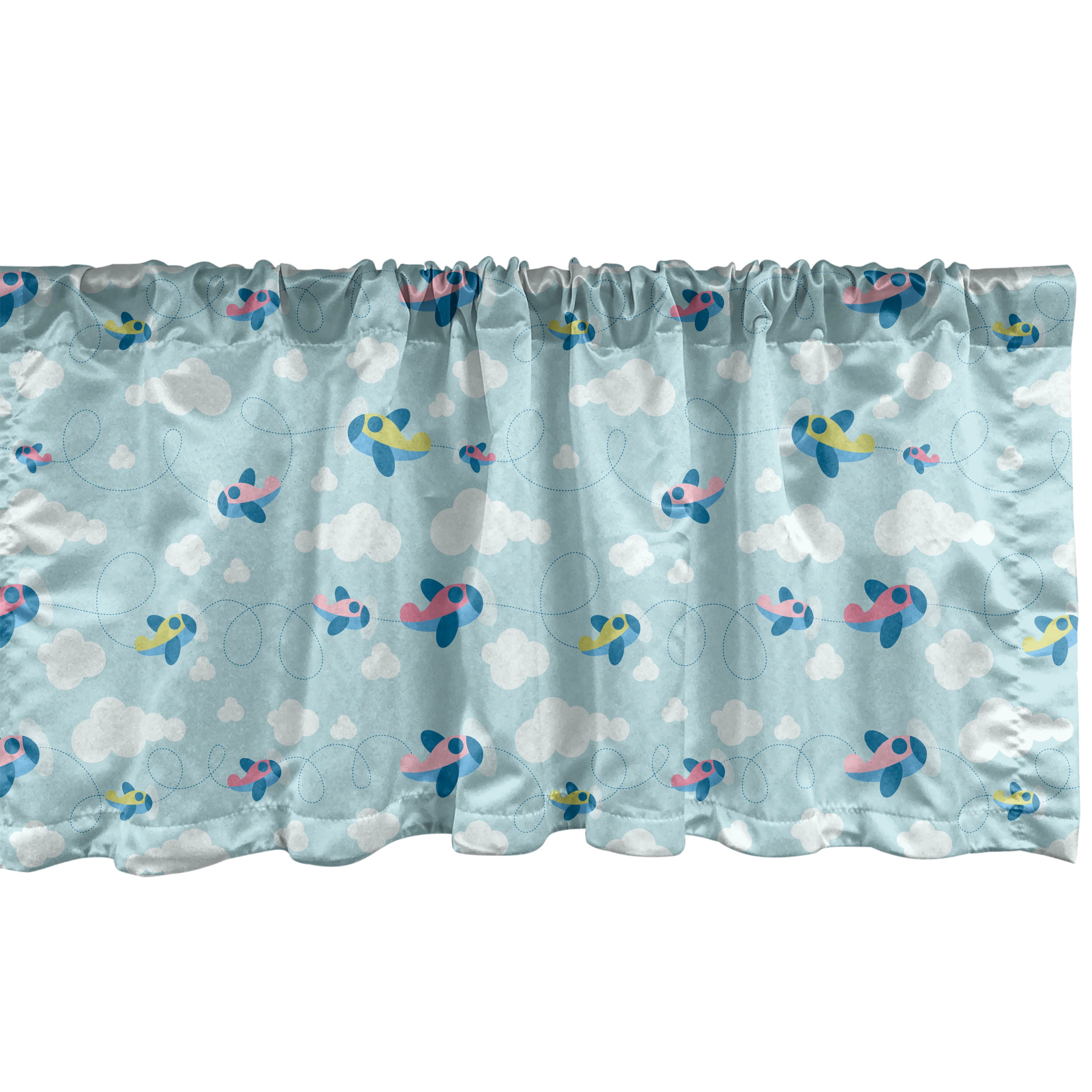 Plane Window Valance Pack of 2, Cartoon Style Sky with Airplanes and ...