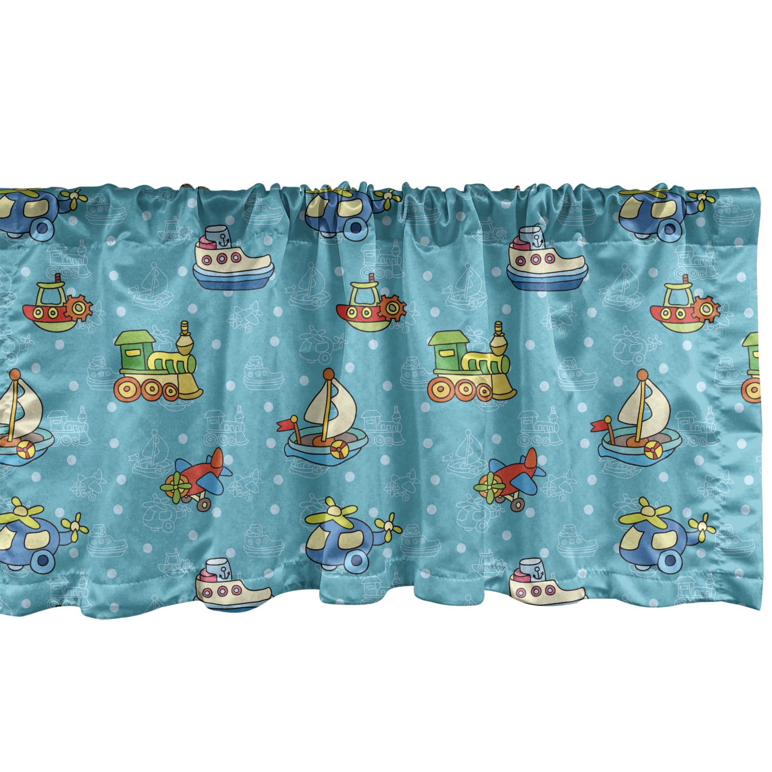 Plane Window Valance Pack of 2, Colorful Cartoon Toy Pattern Boats ...