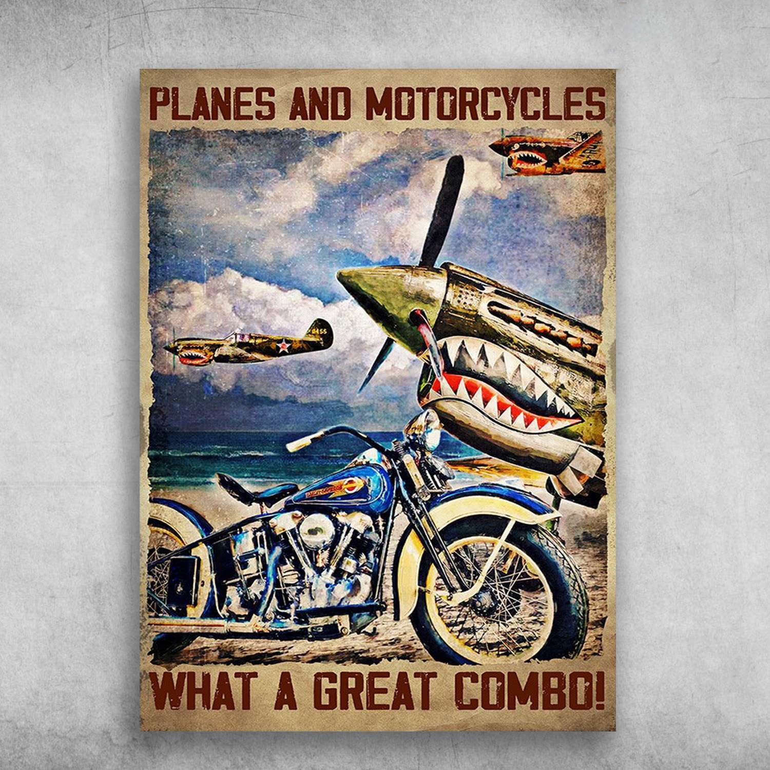 Planes And Motorcycles - What A Great Combo, Beach Scene 24 x 36 Inch ...