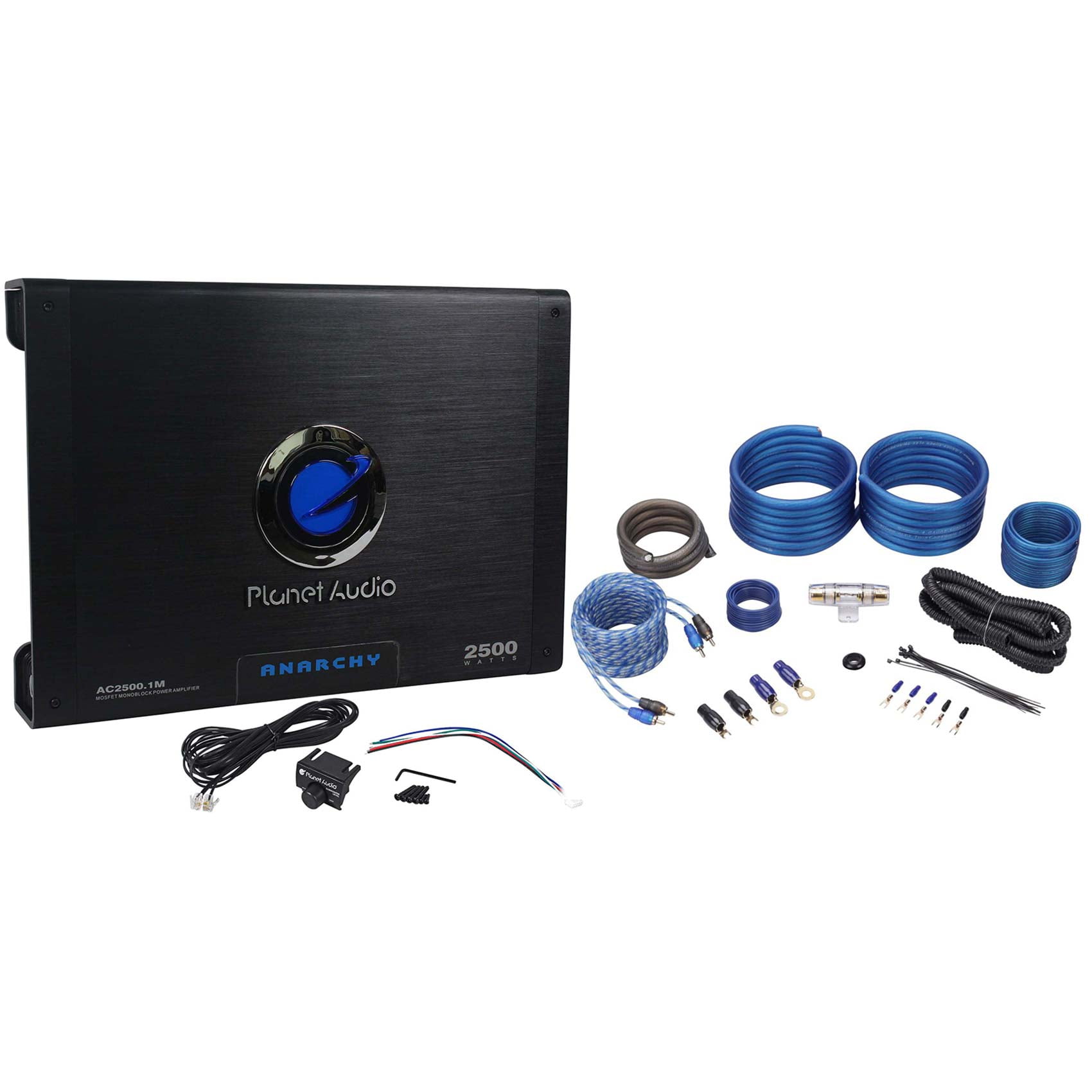 Planet Audio AC2500.1M 2500W 2 Ohm Class A/B Mono Car Amplifier+Amp Kit ...