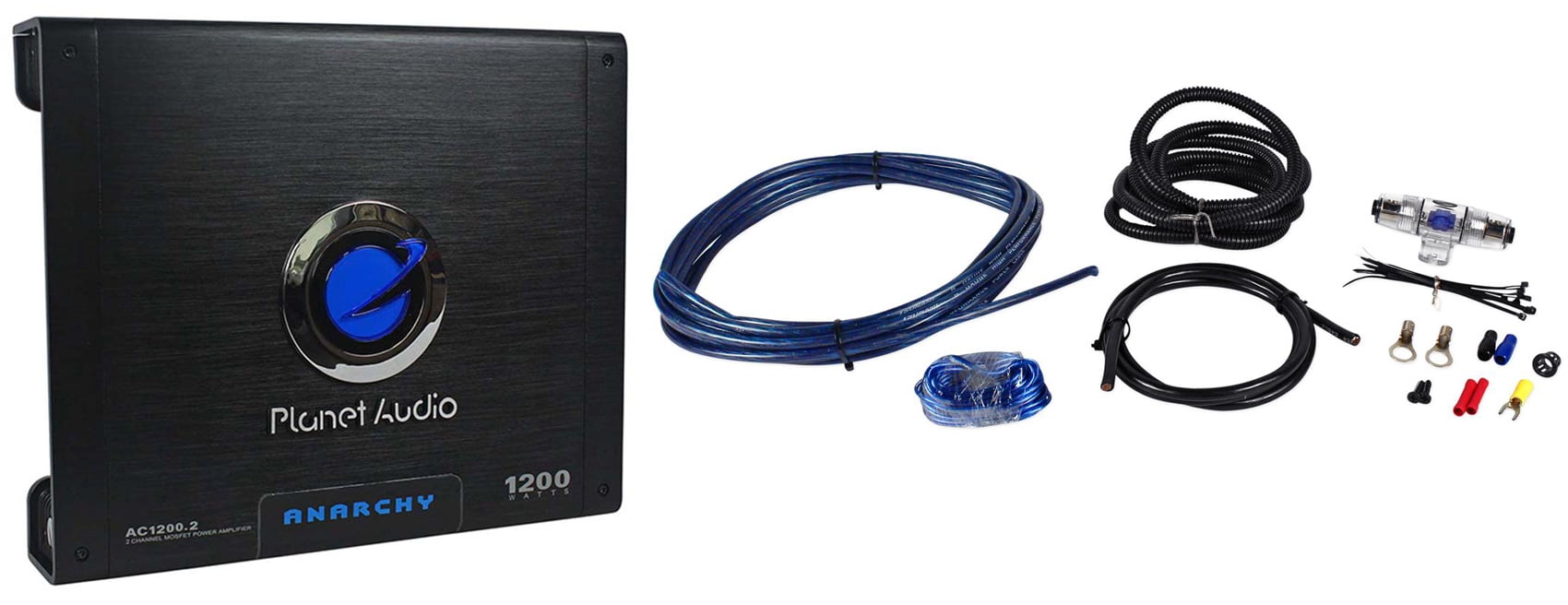Planet Audio Anarchy AC1200.2 1200 Watt 2 Channel Car Amplifier+Amp Kit ...