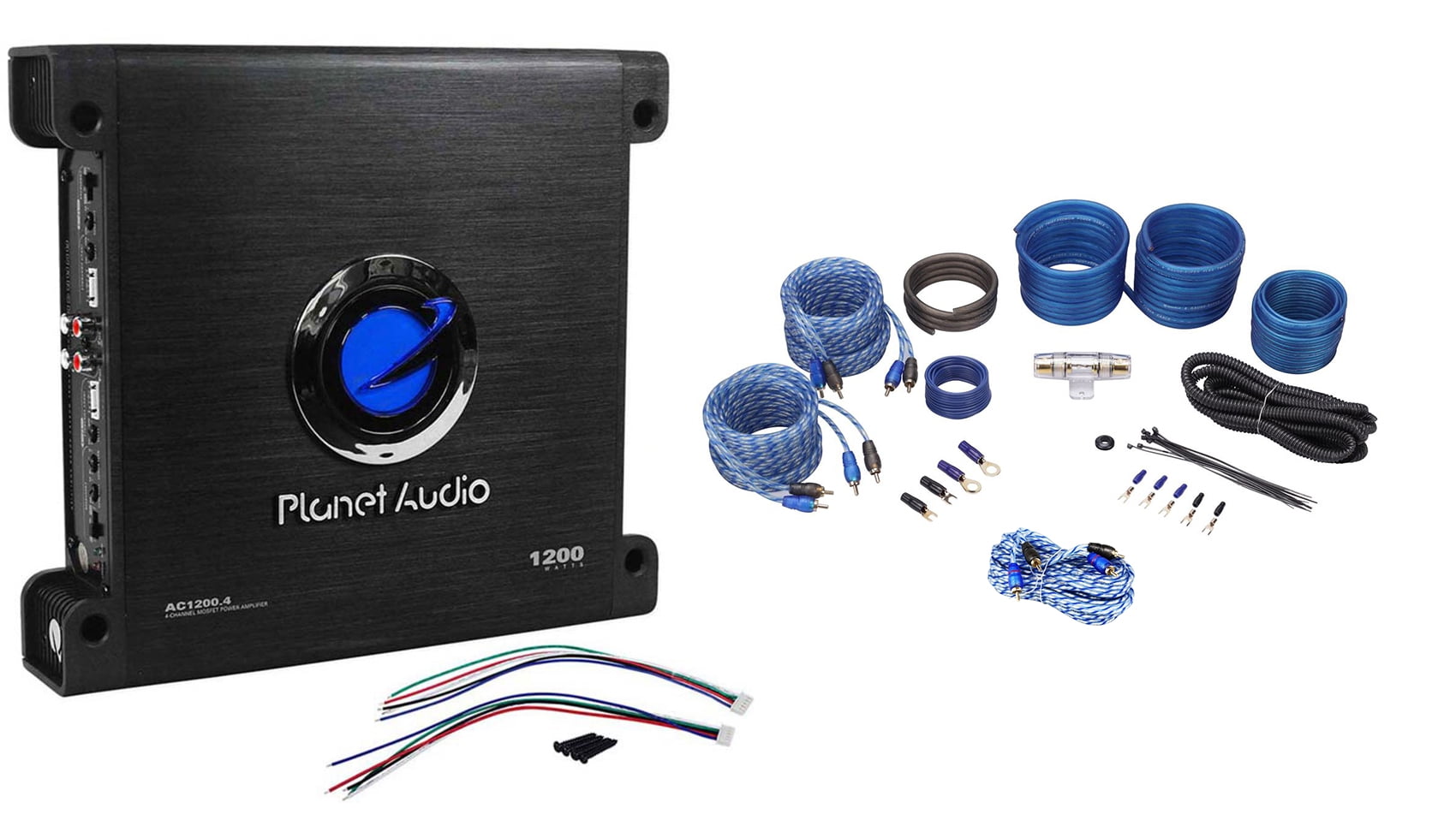Planet Audio Anarchy AC1200.4 1200 Watt 4 Channel Car Amplifier+Amp Kit ...