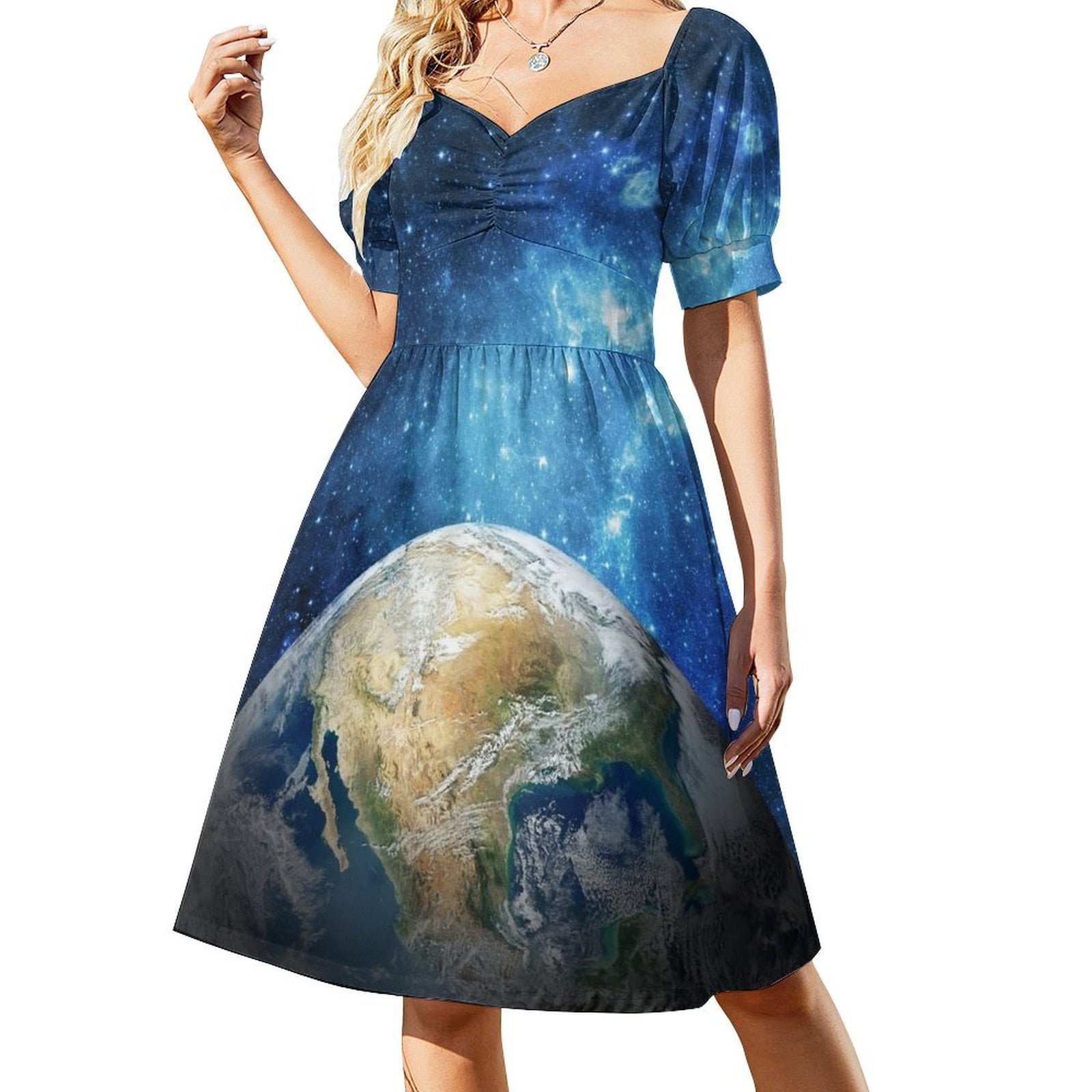 Planet Earth from Space theme. Short Sleeved Dress womens clothing ...