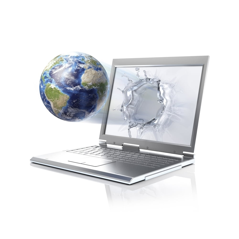 Planet Earth globe coming out from a laptop computer Poster Print ...