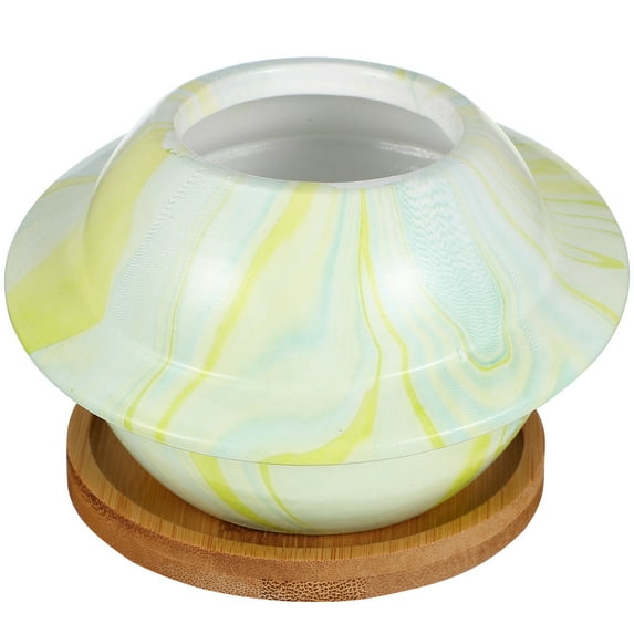 1 Set Ceramic Planet Shaped Plant Pot with Wooden Tray for Home Office ...