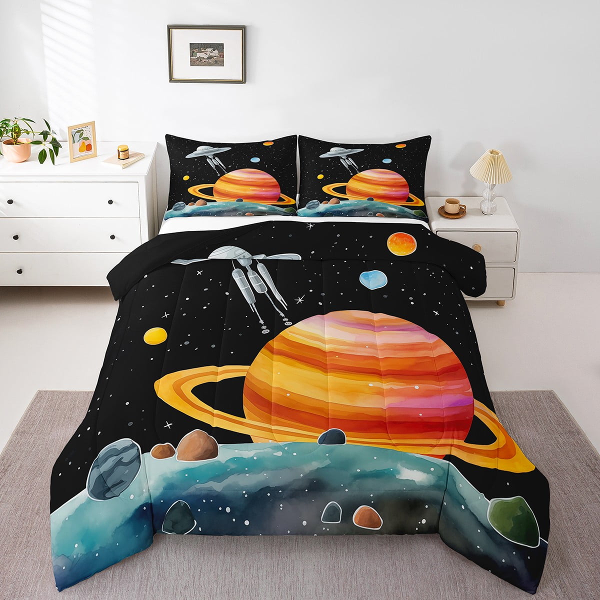 Planet Full Bedding Set,Outer Space Solar System Comforter Set Room ...