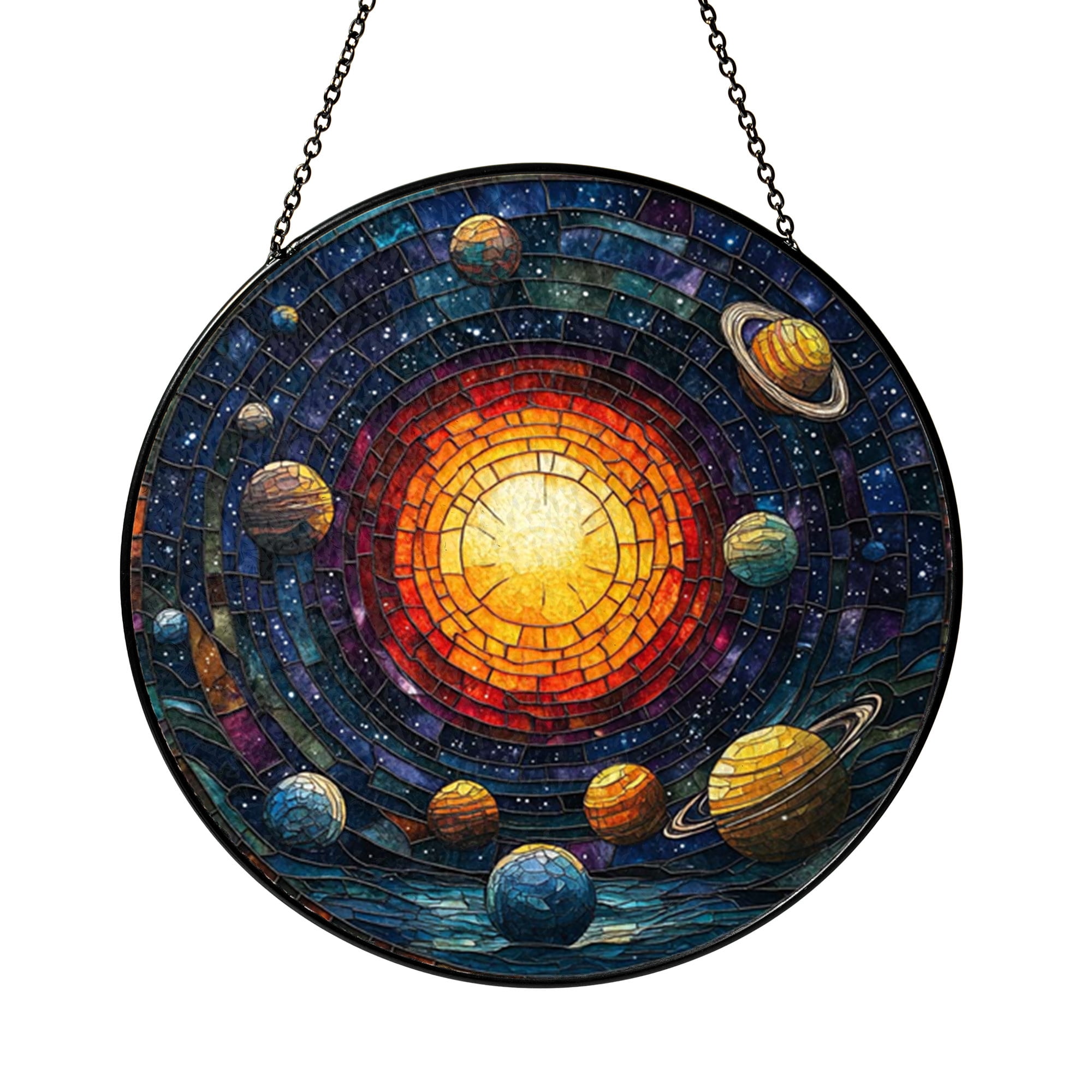 Planet Galaxy Stained Glass Style Suncatcher, Round Space Window ...
