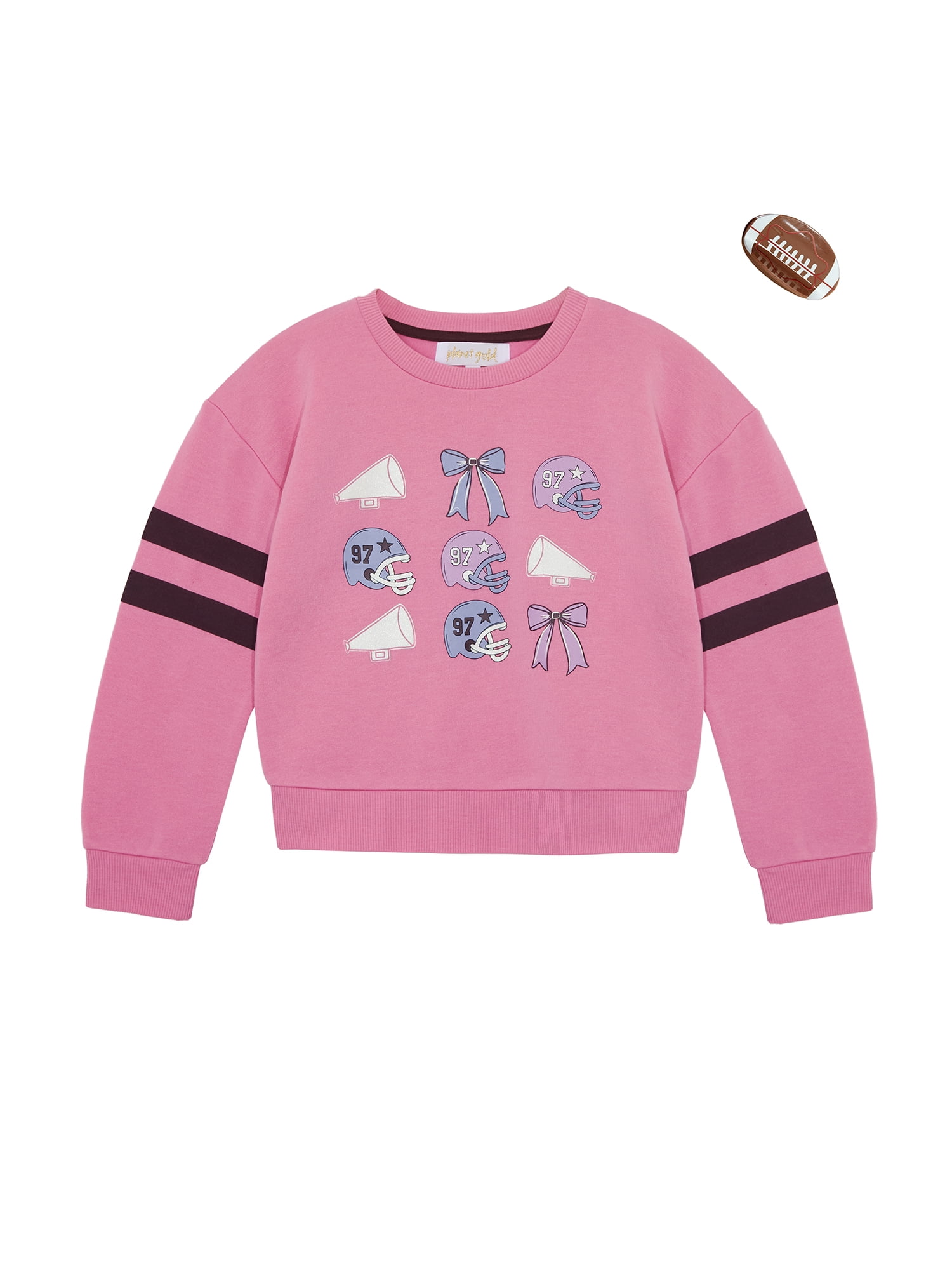 Planet Gold Girls Game Day Graphic Sweatshirt with Hair Clip, Sizes 4 ...