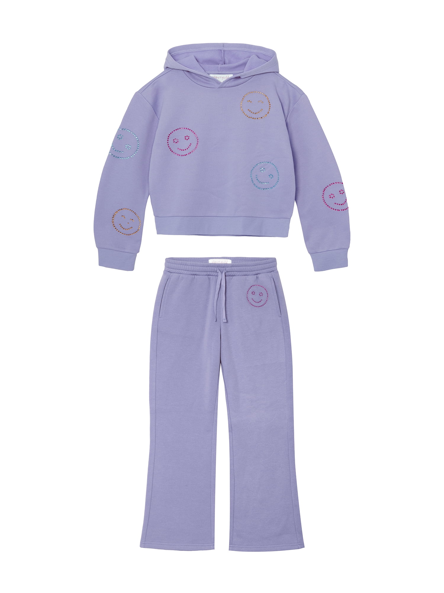 Planet Gold Girls' Rhinestone Smiley Face Embellished Fleece Hoodie and ...