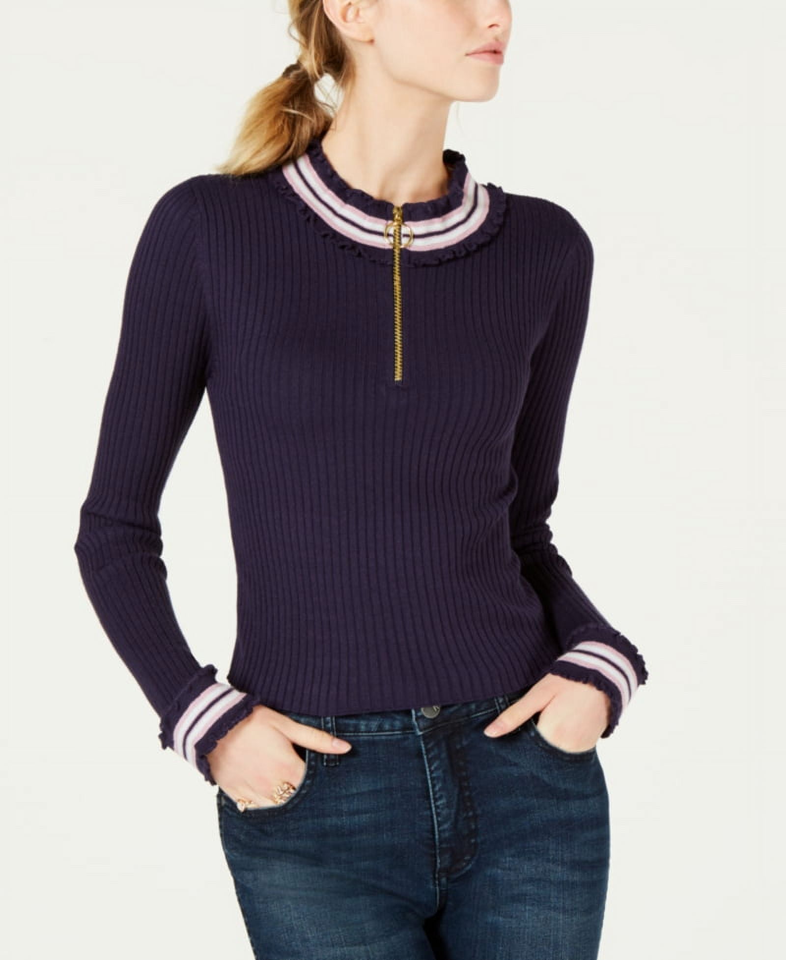 Planet Gold Juniors Ribbed Zip Up Sweater Maritime Blue Combo L ...