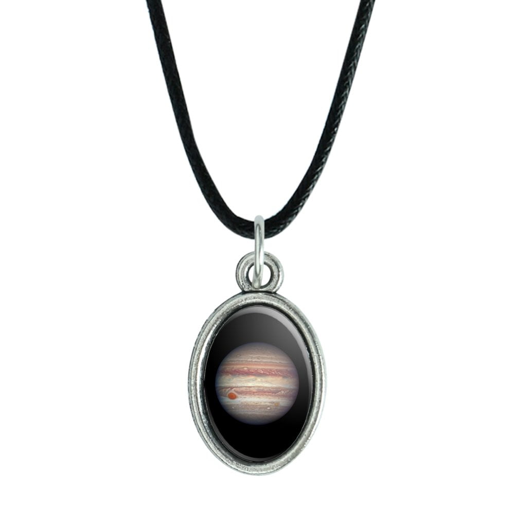 Planet Jupiter Solar System Antiqued Oval Charm Pendant with Black ...
