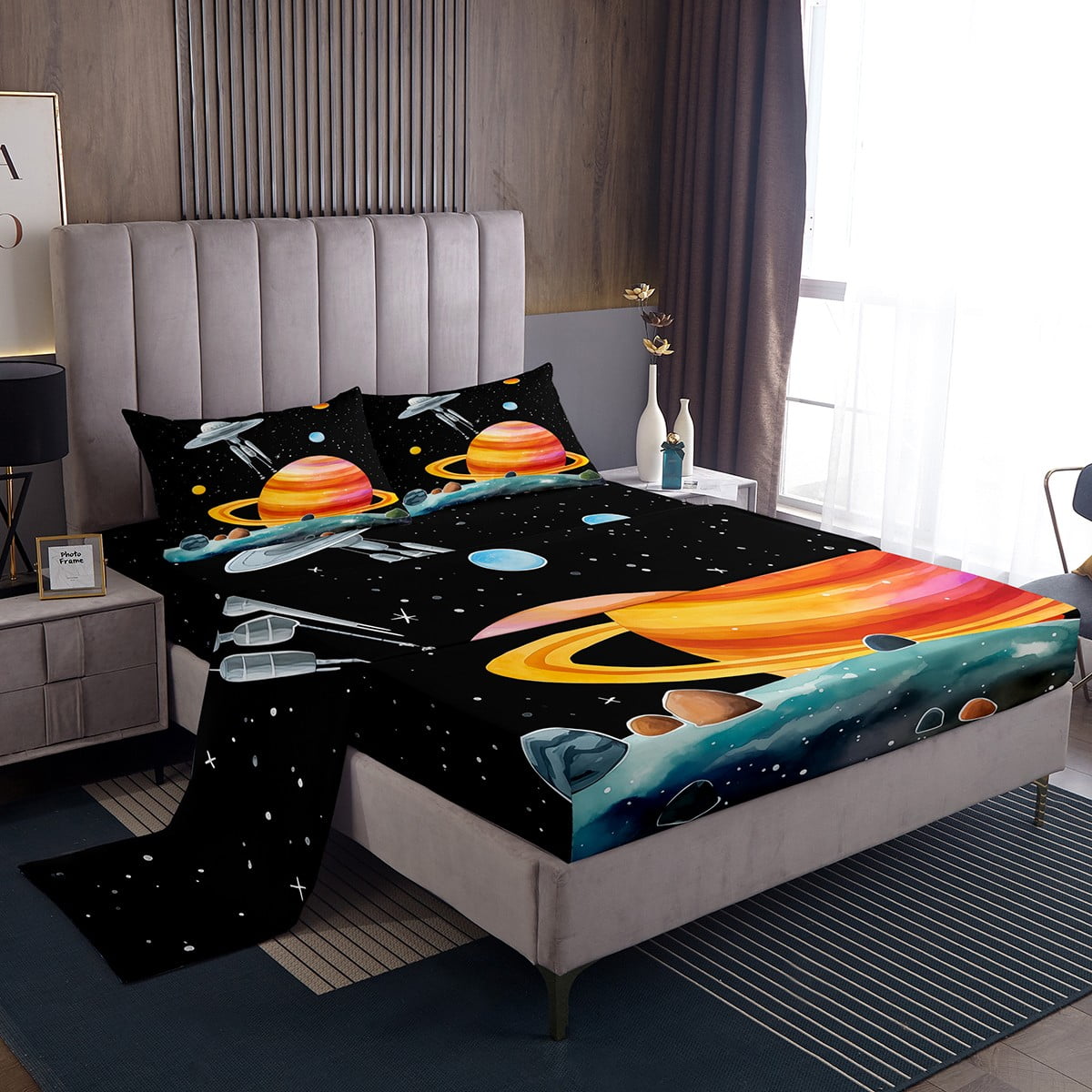 Planet King Bed Sheets Set,Outer Space Solar System Bedding Set Room ...