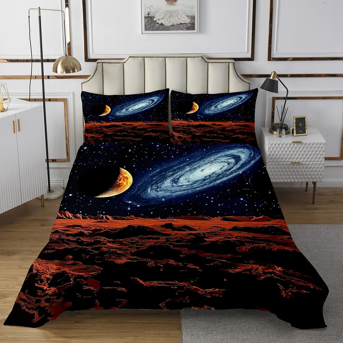 Planet King Bedspread Set,Galaxy Moon Space Cozy Quilt Set,Starry Sky ...