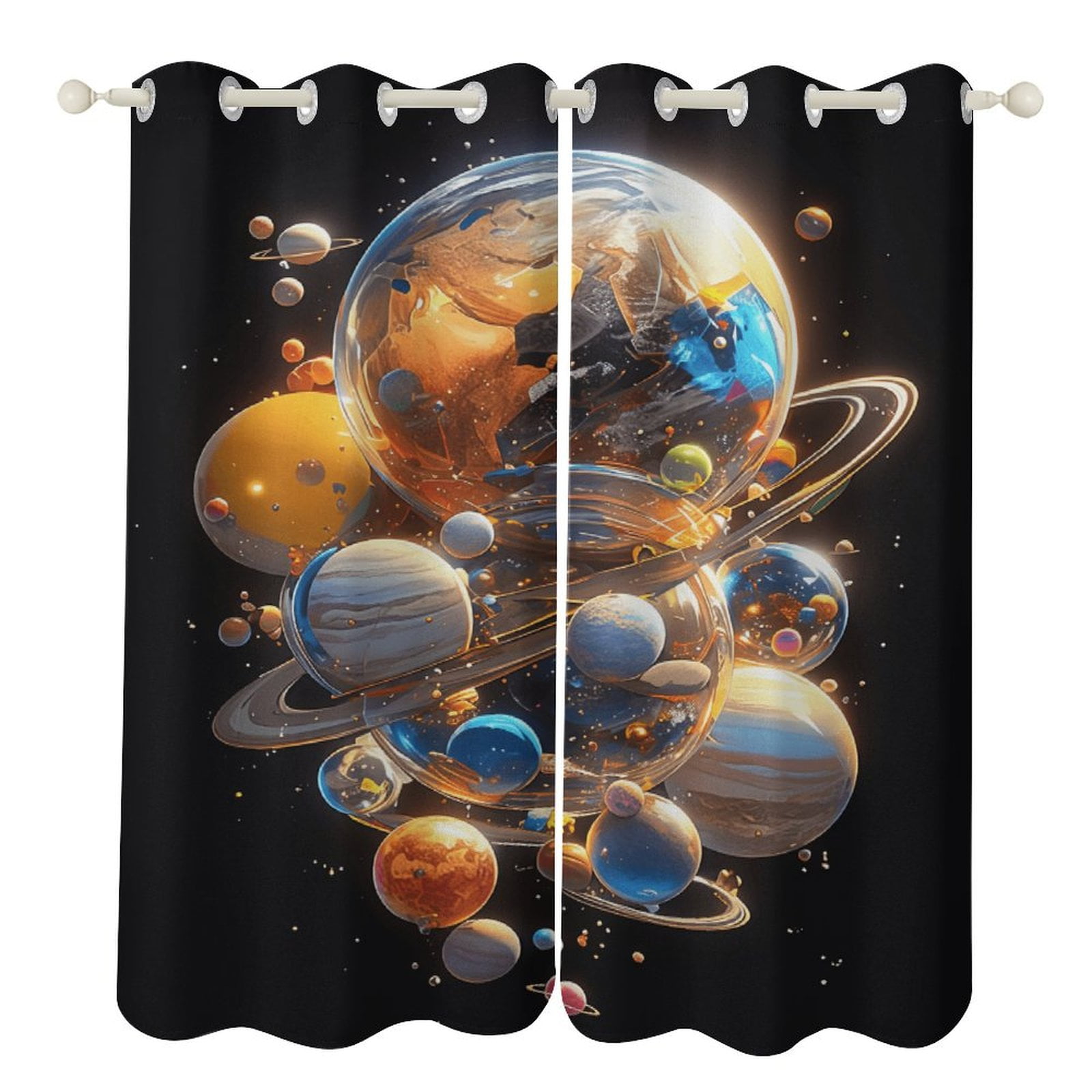 Planet Mars Mercury Jupiter 2 Panel Curtain Set, Watercolor Painting ...