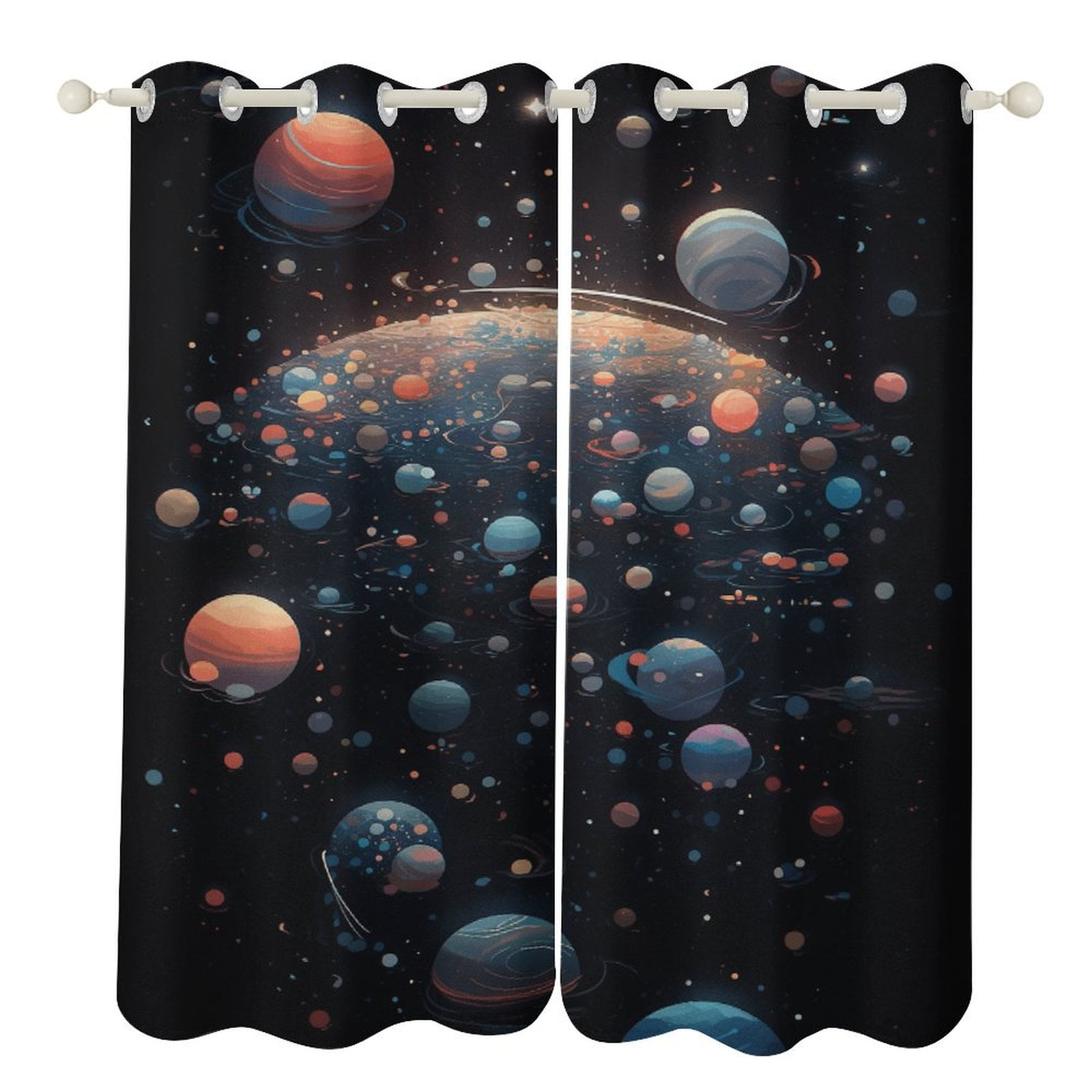 Planet Mars Mercury Jupiter 2 Panel Curtain Set, Watercolor Painting ...