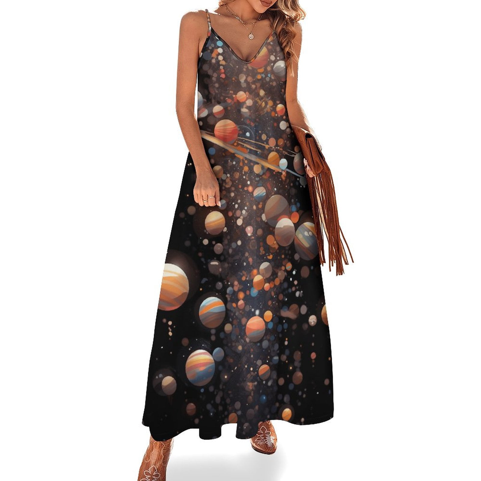 Planet Mars Mercury Jupiter Design Sleeveless Dress Woman Fashion Long ...