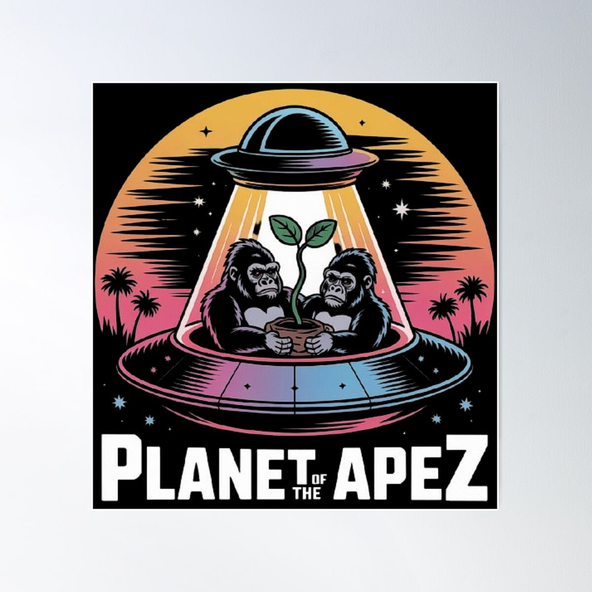 Planet Of The Apes Ufo Gorilla Art | Sci-Fi Jungle Alien Design Poster ...