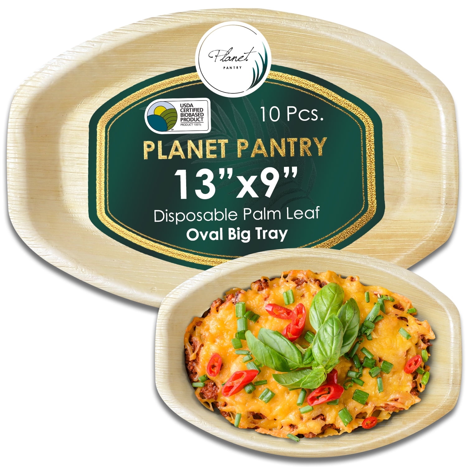 Planet Pantry Disposable Palm Leaf 13" x 9" Serving Tray Wooden Bamboo ...