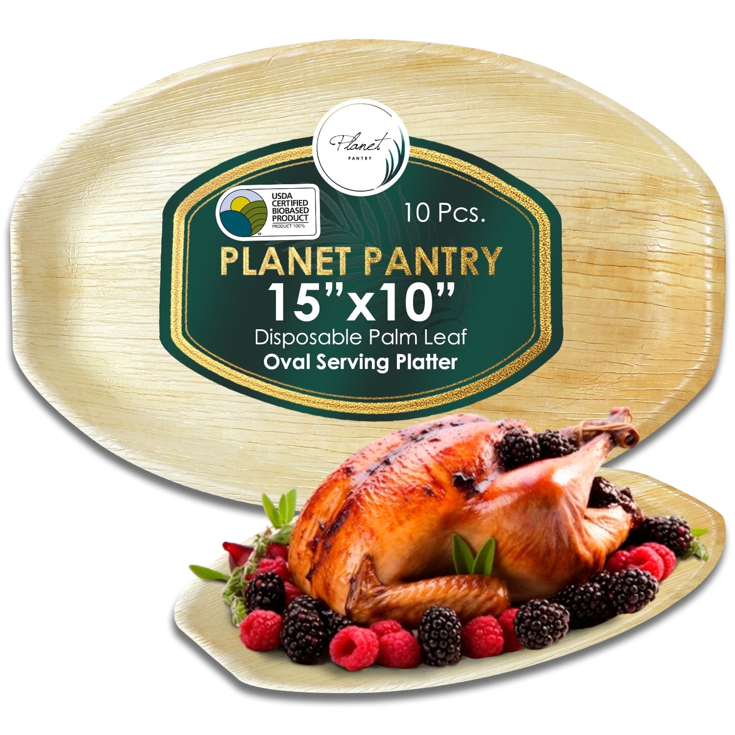 Planet Pantry Disposable Palm Leaf 15"x10" Oval Serving Tray (10 pcs ...