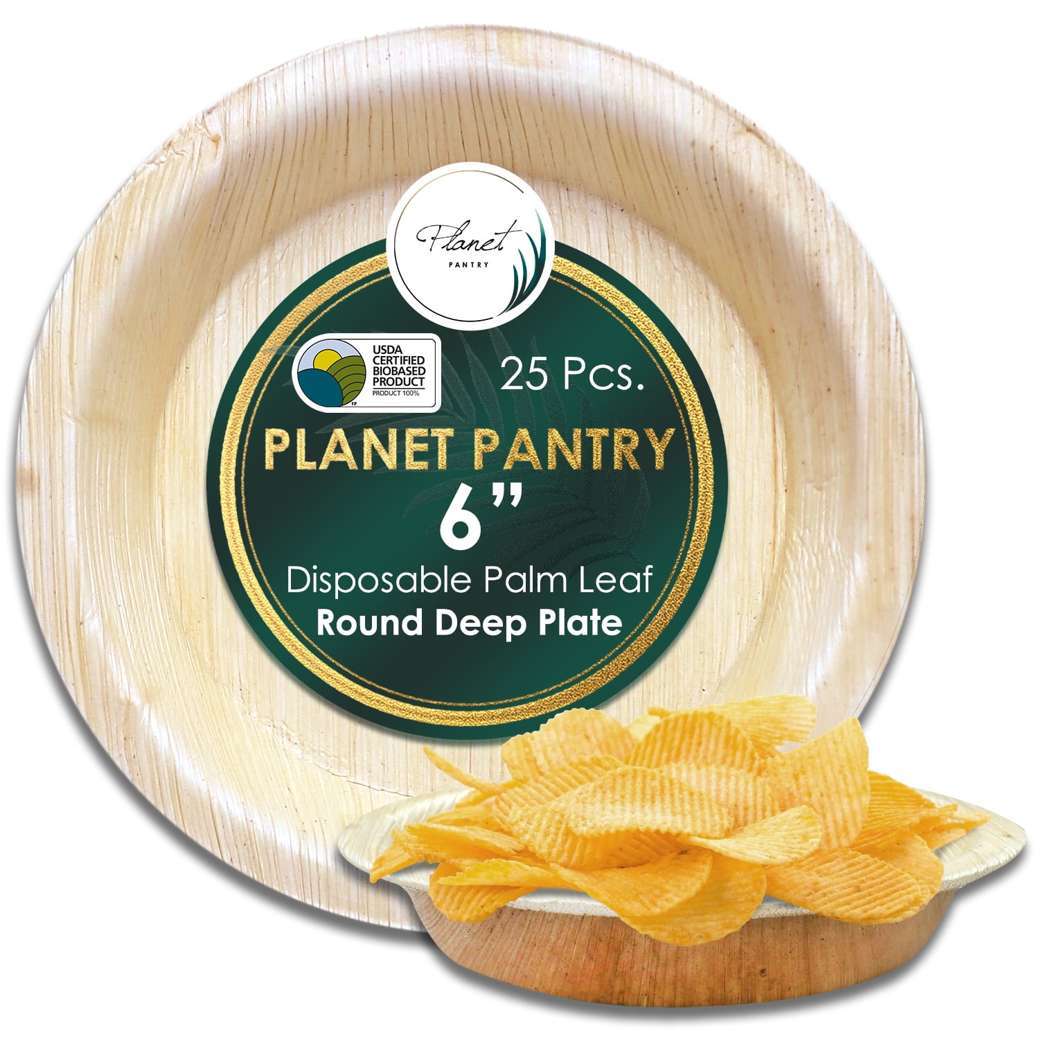 Planet Pantry Disposable Palm Leaf 6" Round Deep Plates (25 pcs ...