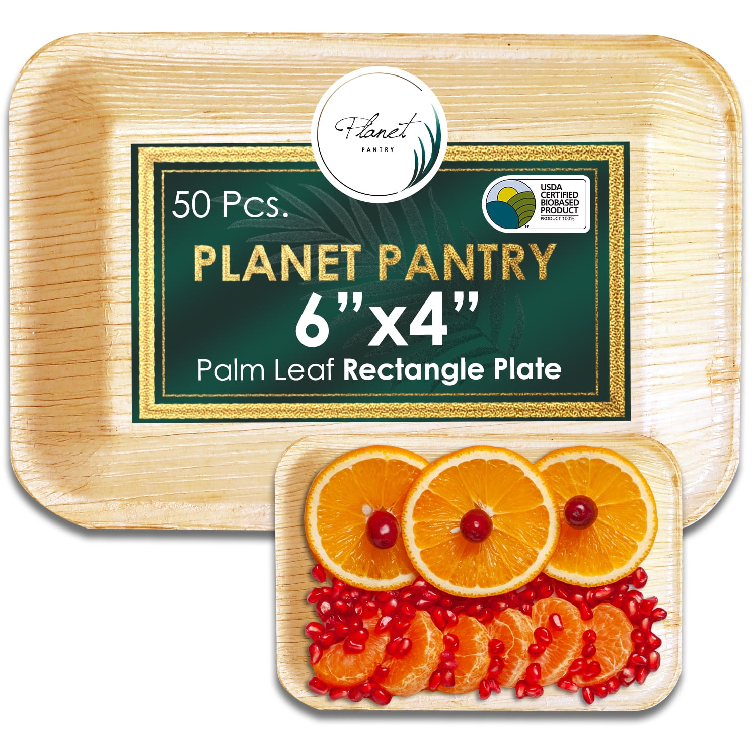 Planet Pantry Disposable Palm Leaf 6"x4" Rectangle Plate (50 pcs ...