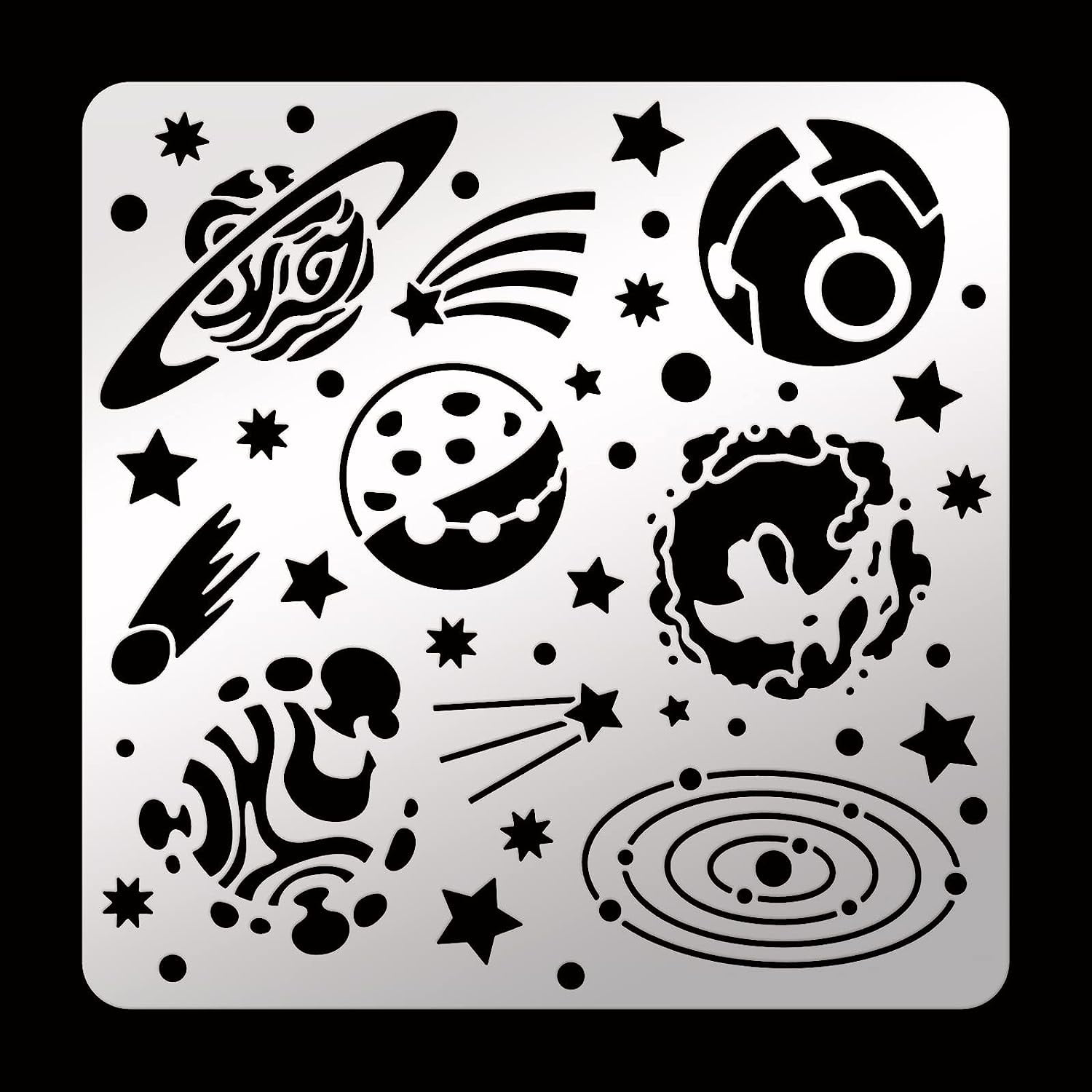 Planet Pattern Metal Stencils 6.14 inch Square Metal Planet Pattern Stencil Stainless Steel ...