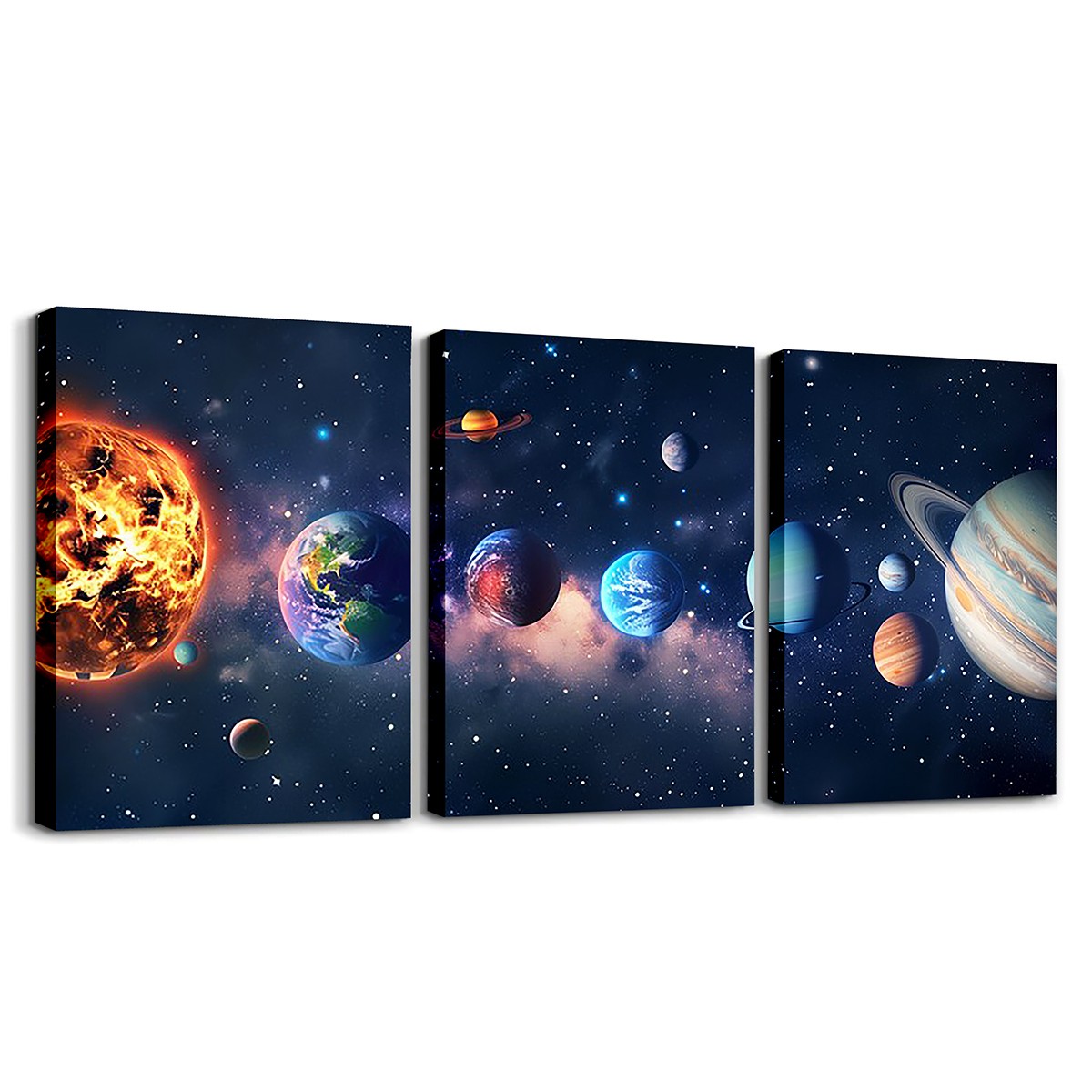 Planet Print Canvas Wall Art Set of 3 for Bedroom Living Room,Solar ...
