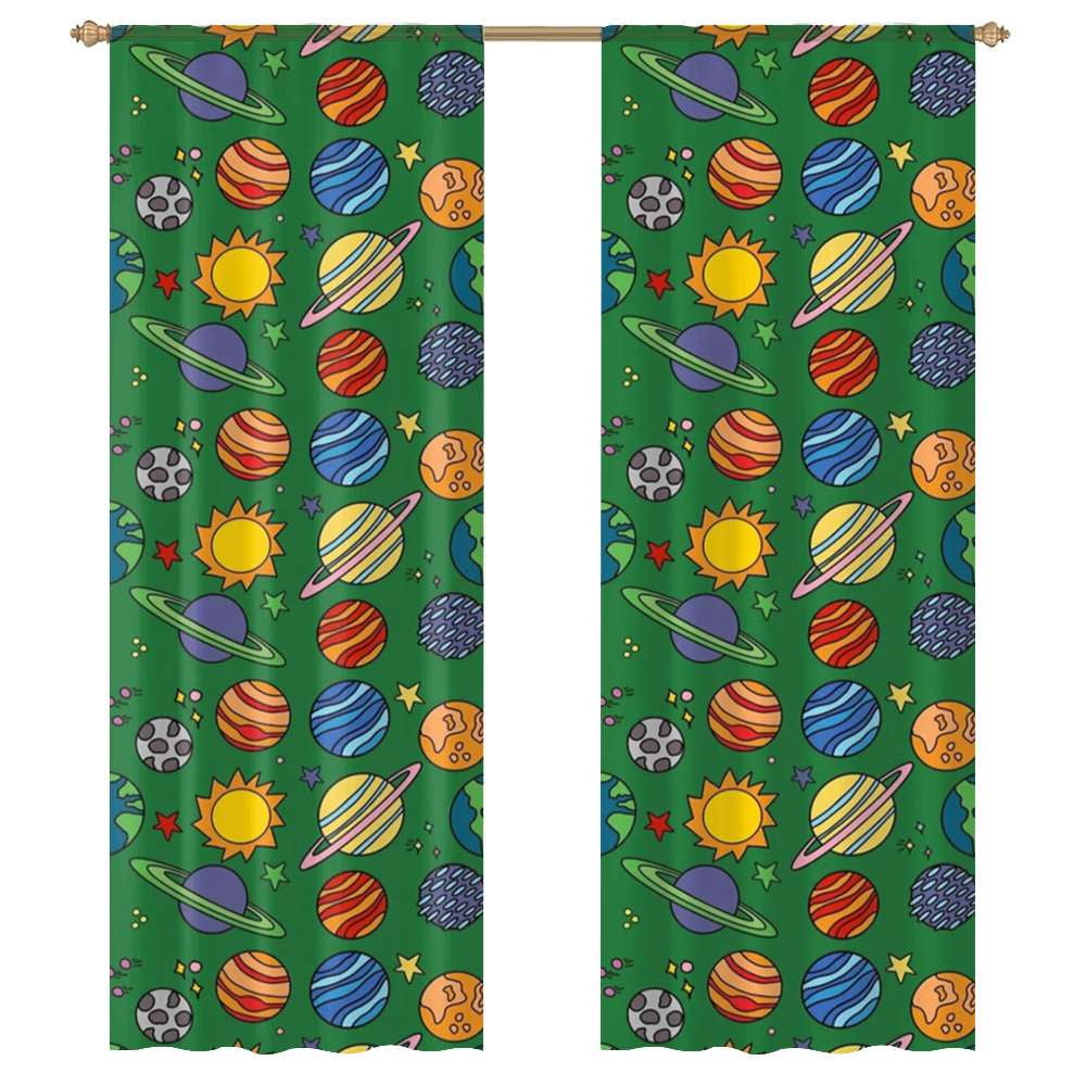 Planet Print Space Earth Astronomy Science Green Modern Tulle Window ...