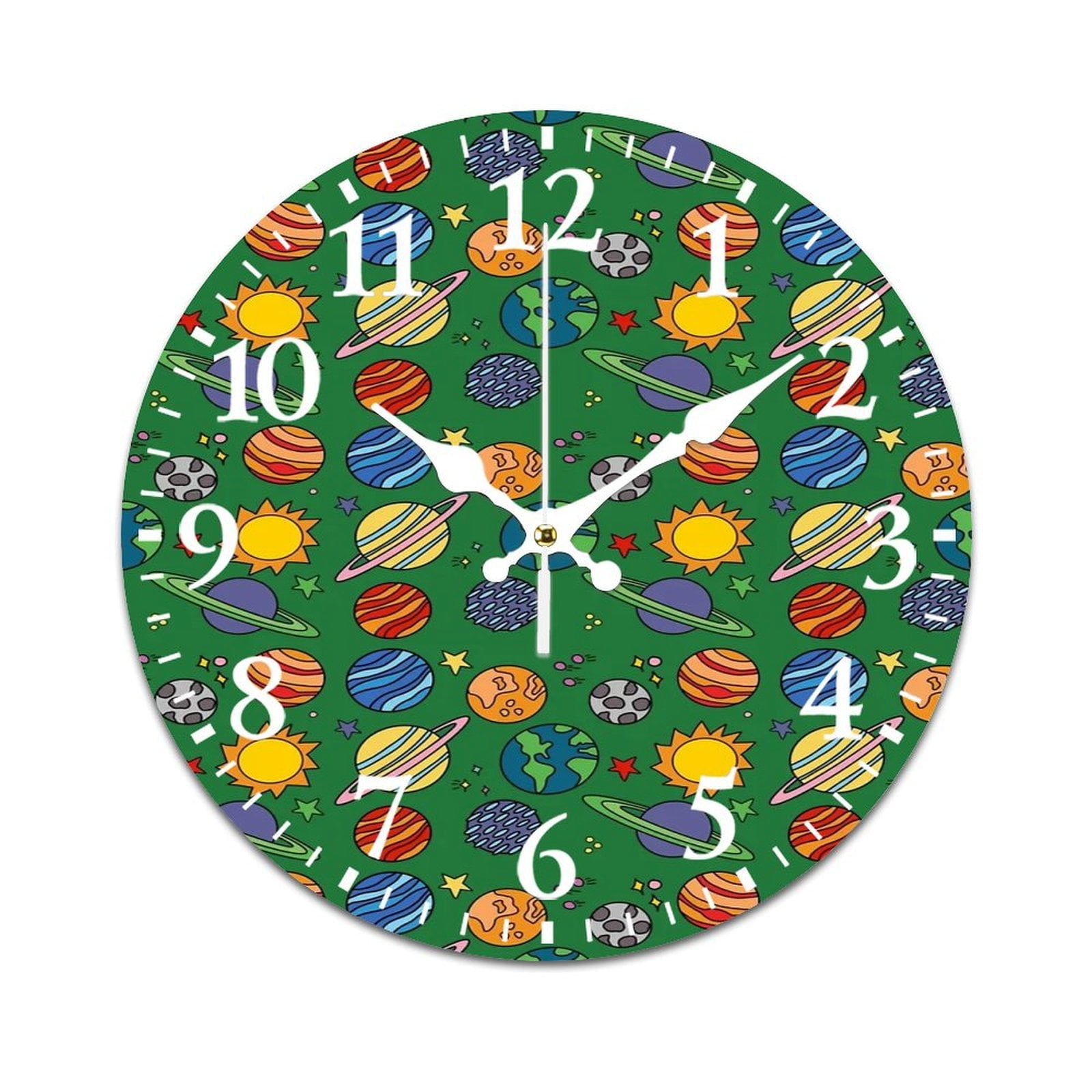 Planet Print Space Earth Astronomy Science Green Wall Clock Modern ...