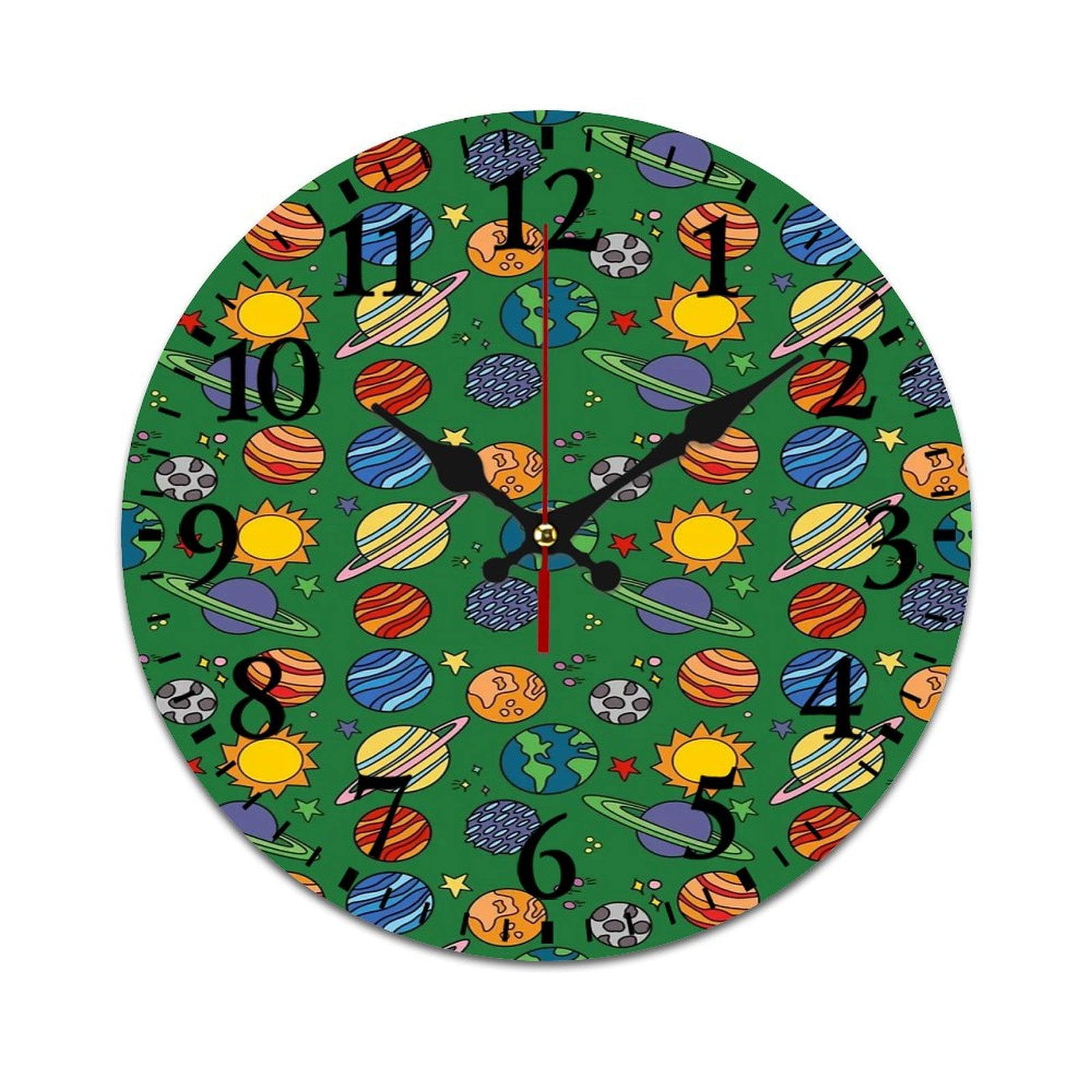 Planet Print Space Earth Astronomy Science Green Wall Clock Modern ...