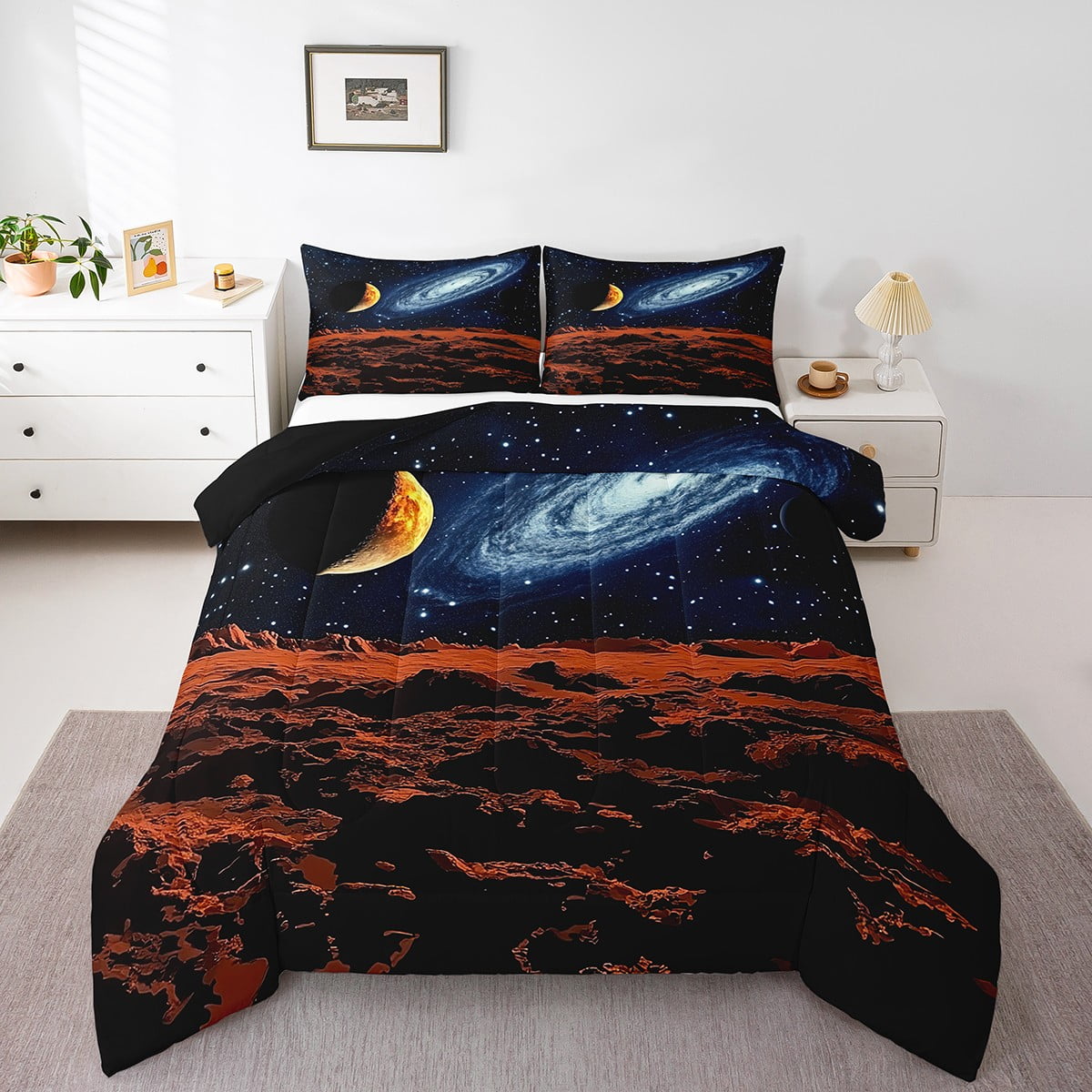 Planet Queen Comforter Set,Galaxy Moon Space Cozy Bed Set,Starry Sky ...