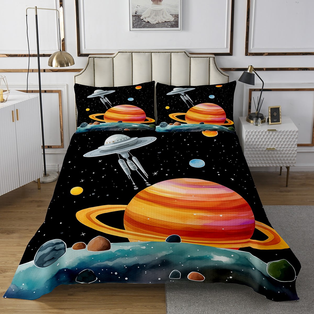Planet Queen Quilt Set,Outer Space Solar System Bedding Set for Kids ...