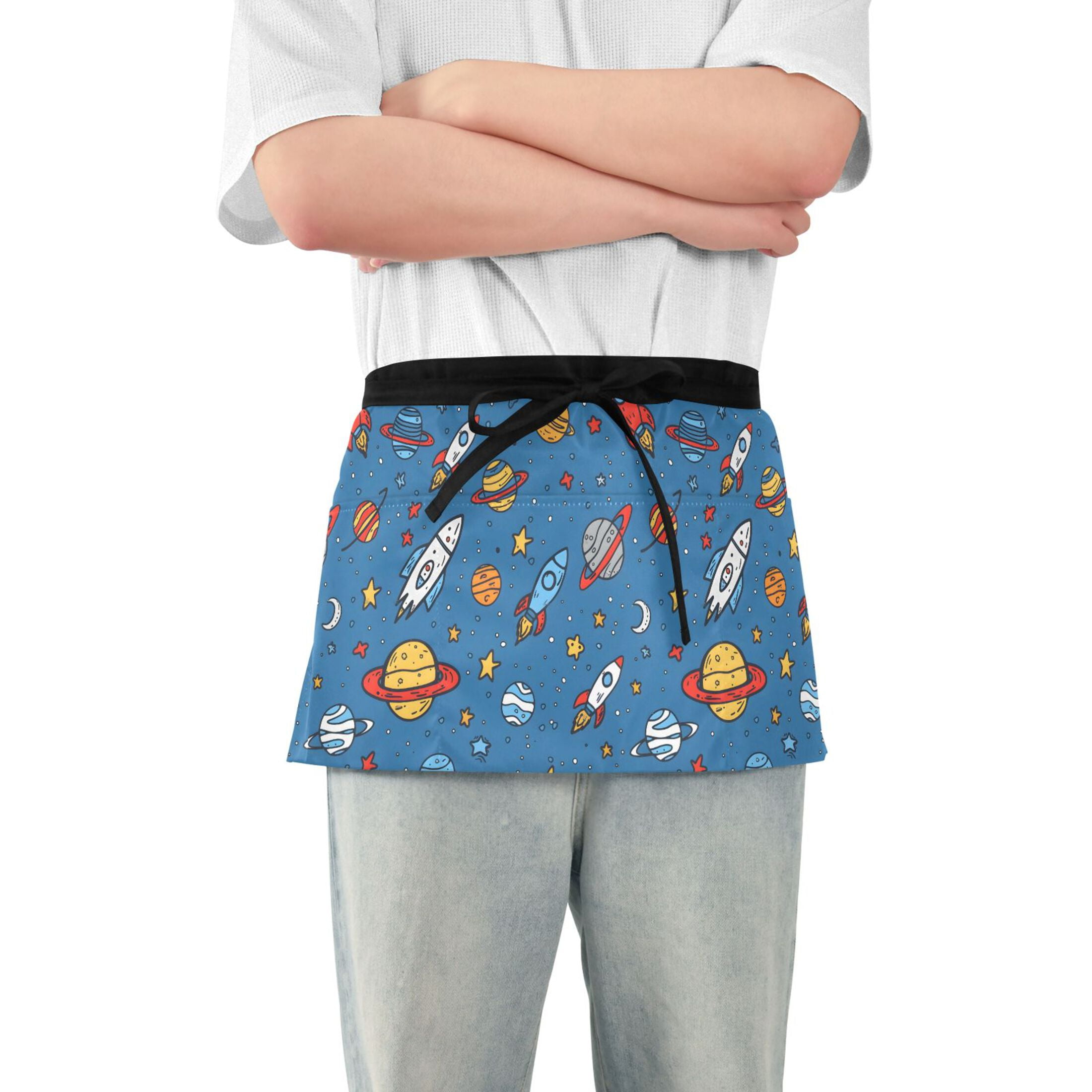 Planet Rocket Moon Star Server Apron with 3 Pockets Waterproof Waitress ...