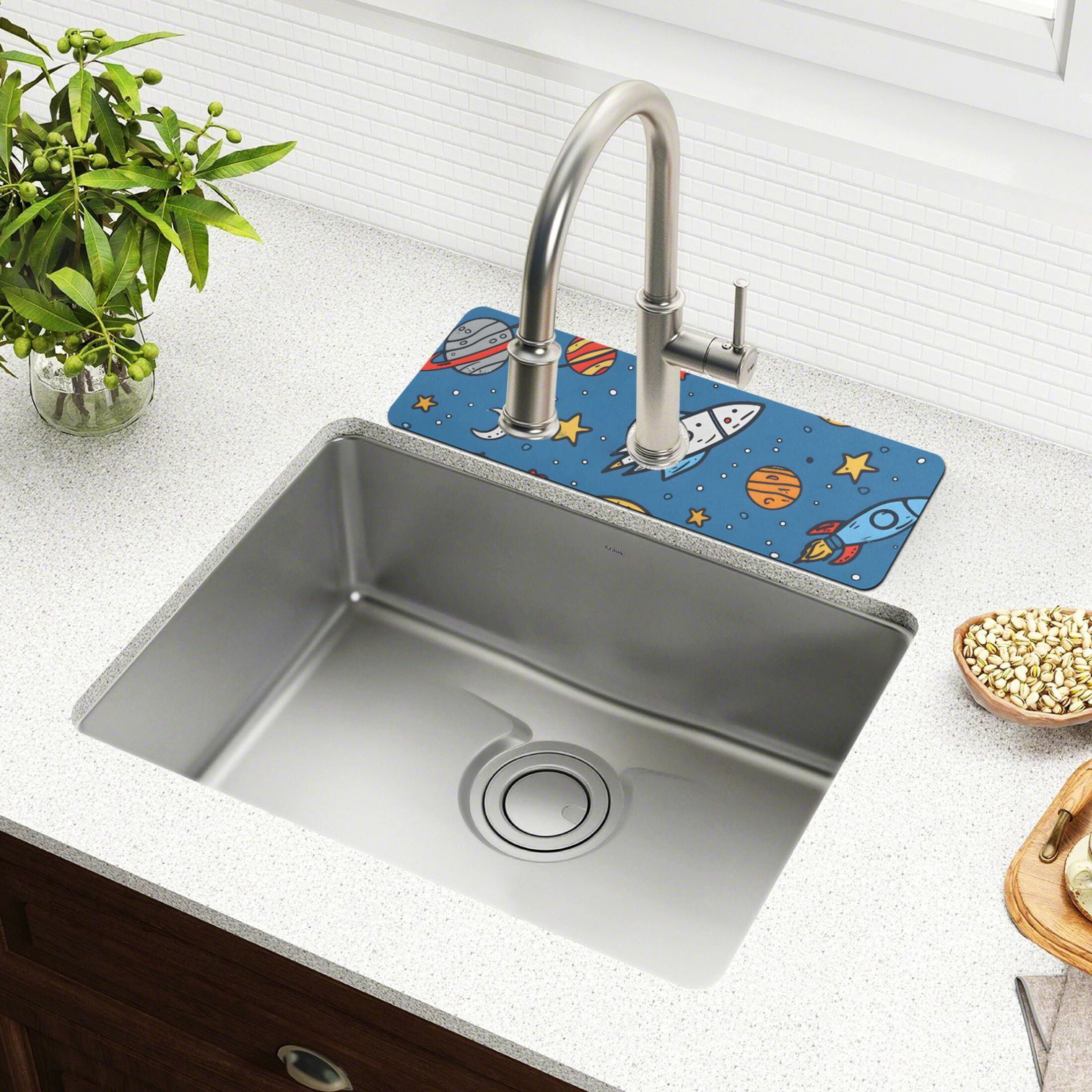Planet Rocket Moon Star Sink Splash Guard Faucet Drying Mat 14.7"x5.4 ...