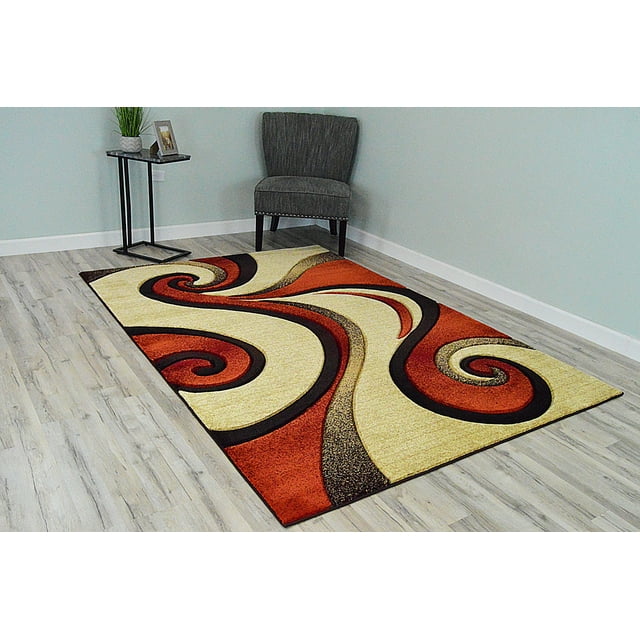 Planet Rugs Premium 3D Thick Abstract Indoor Area Rug 327 Paprika ...