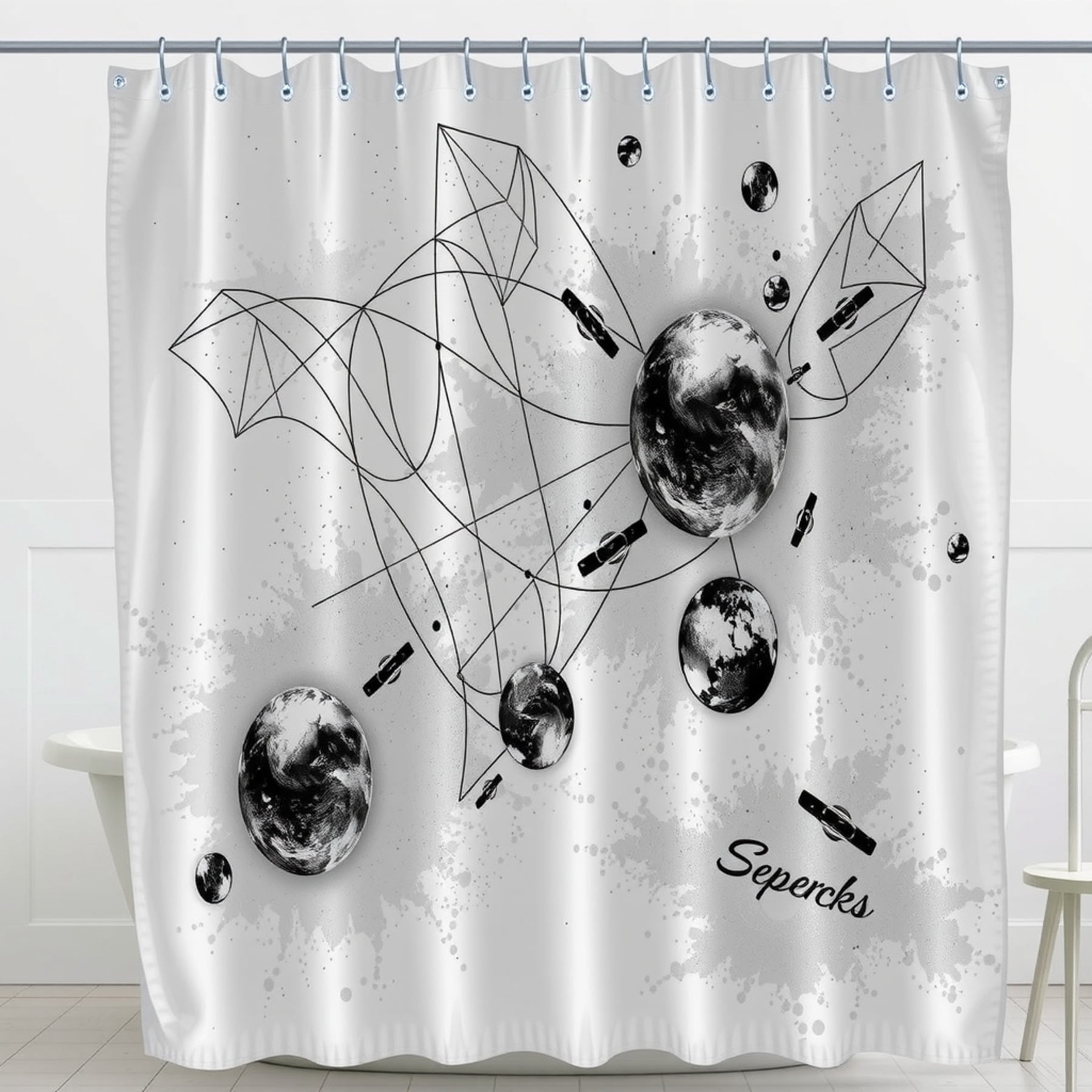 Planet Shower Curtain - Black & White Design with Orbits & Planets ...